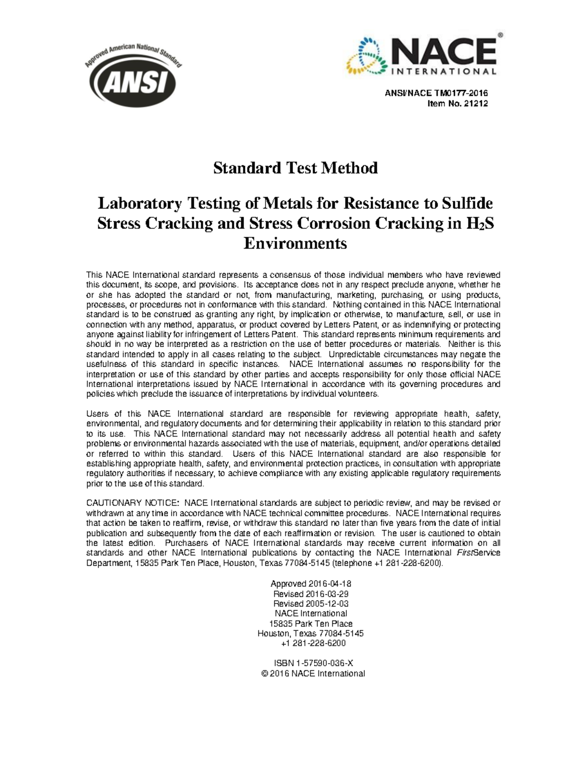 Standard-nace-tm0177 - Standard Test Method Laboratory Testing of ...