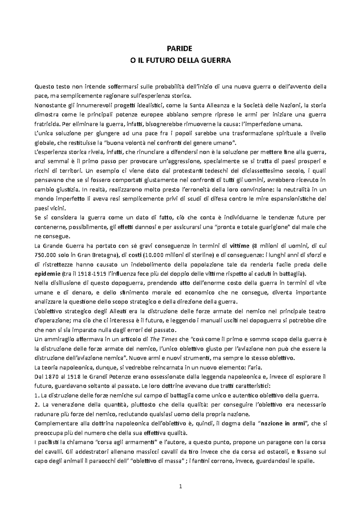 Riassunto paride o il futuro della guerra - PARIDE O IL FUTURO DELLA ...