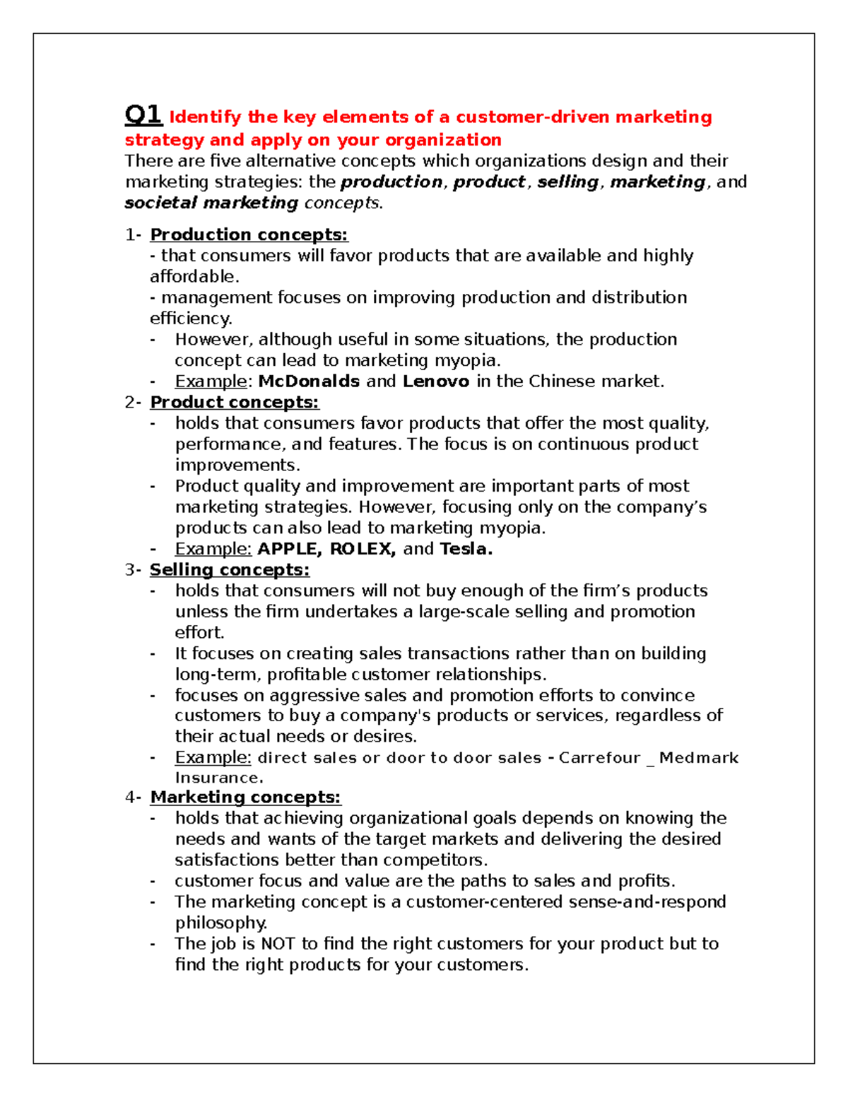 Marketing assignment - Q1 Identify the key elements of a customer ...