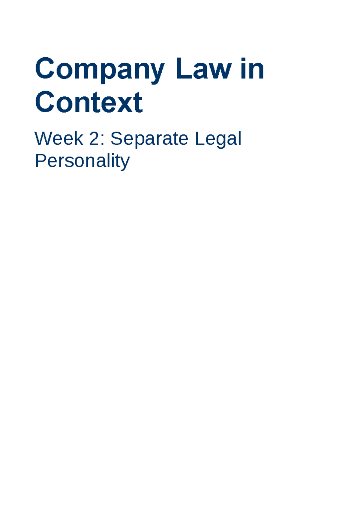 Company Law in Context Week 2- Separate Legal Personality - Company Law ...