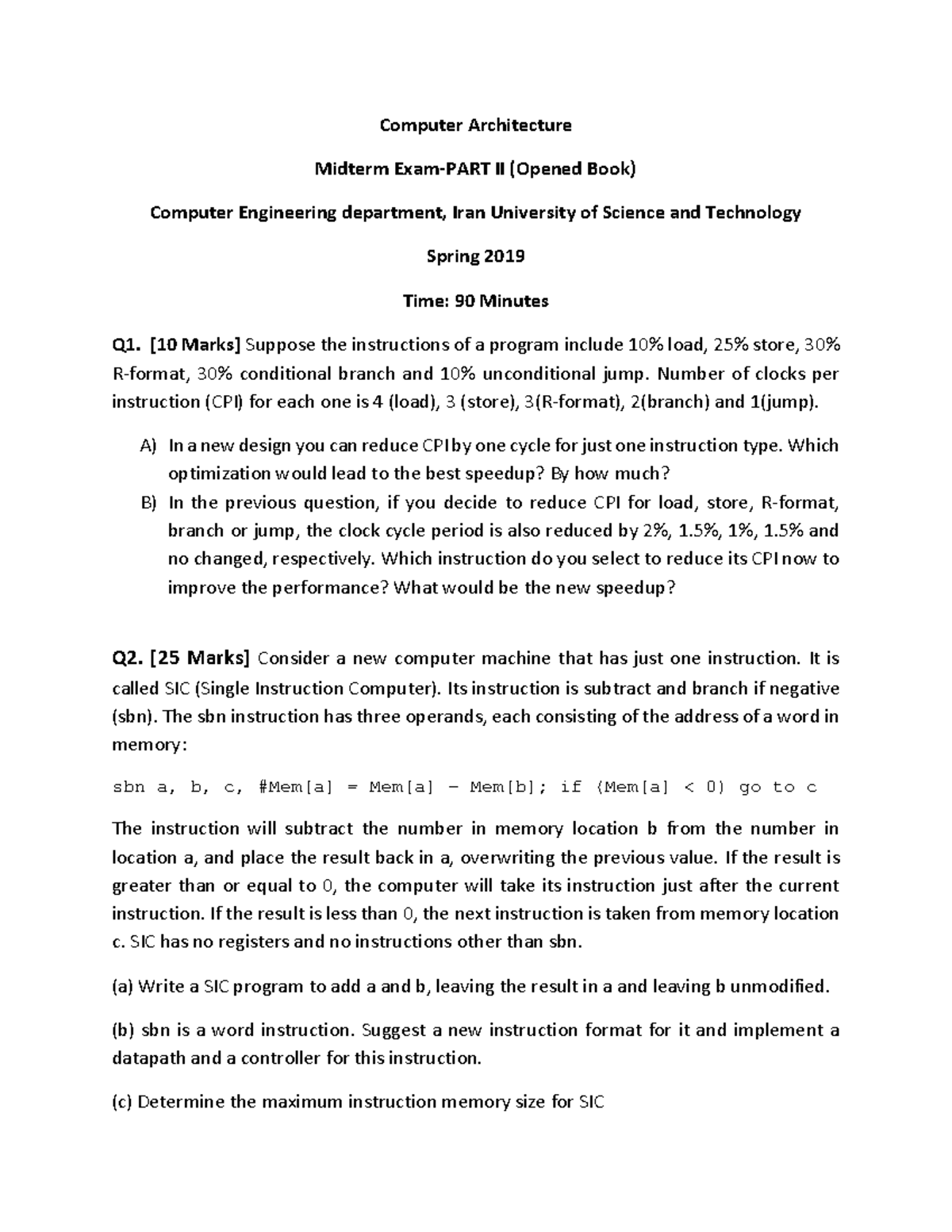 Midterm Exam Of Computer Architecture Drbeitolahi Computer Architecture Midterm Exam Part