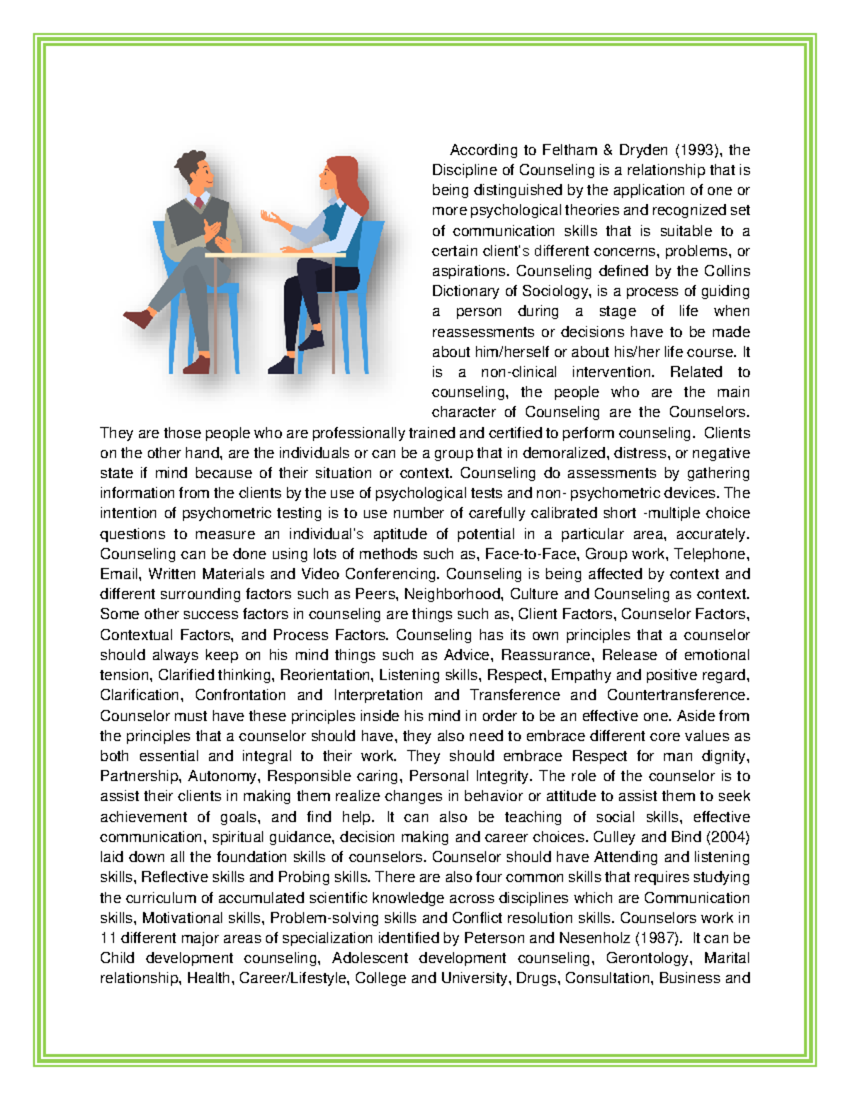 Counseling Summary of Lessons in Counseling - According to Feltham ...