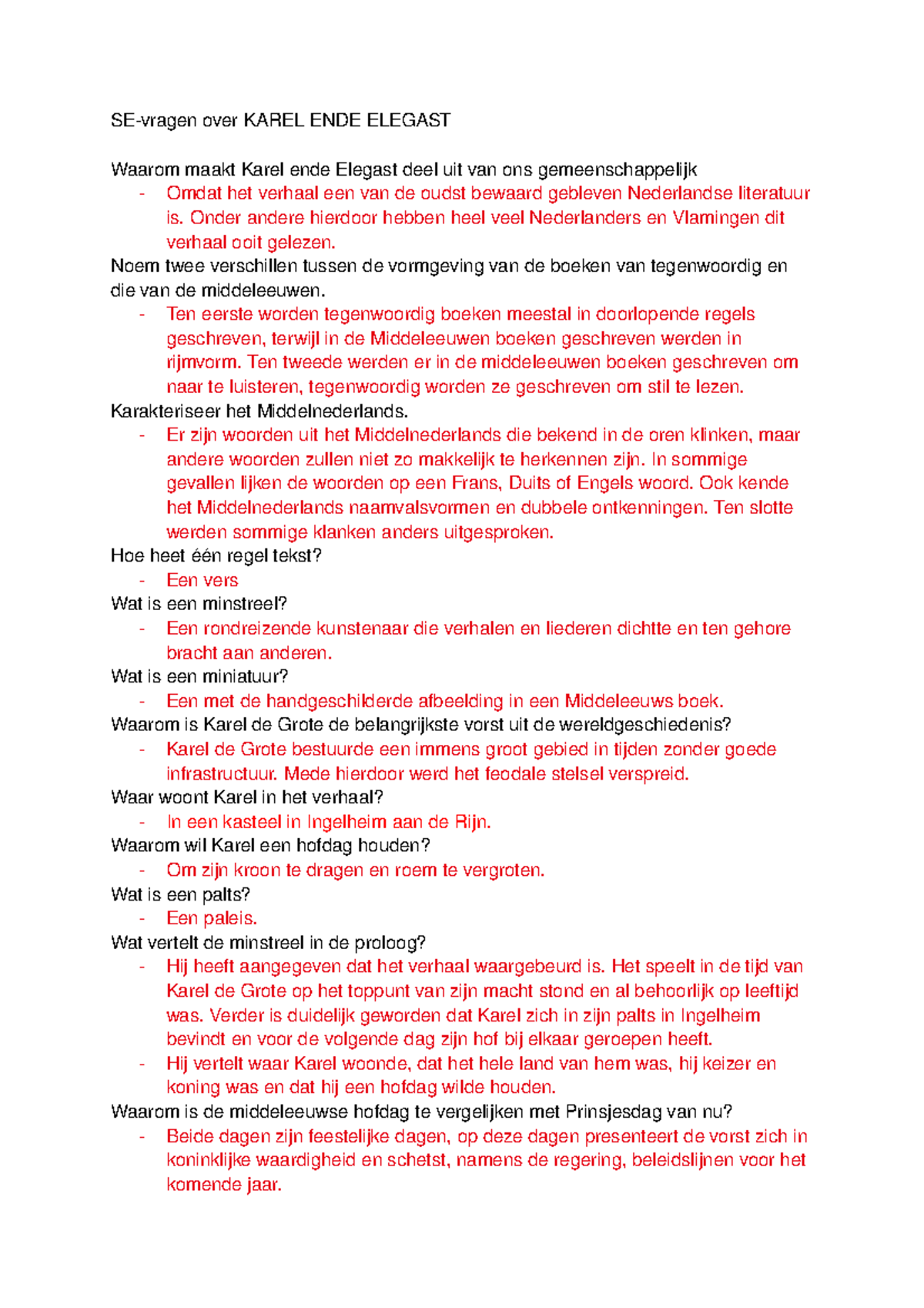 SE vragen Karel ENDE Elegast 3 - SE-vragen over KAREL ENDE ELEGAST Waarom maakt Karel ende ...