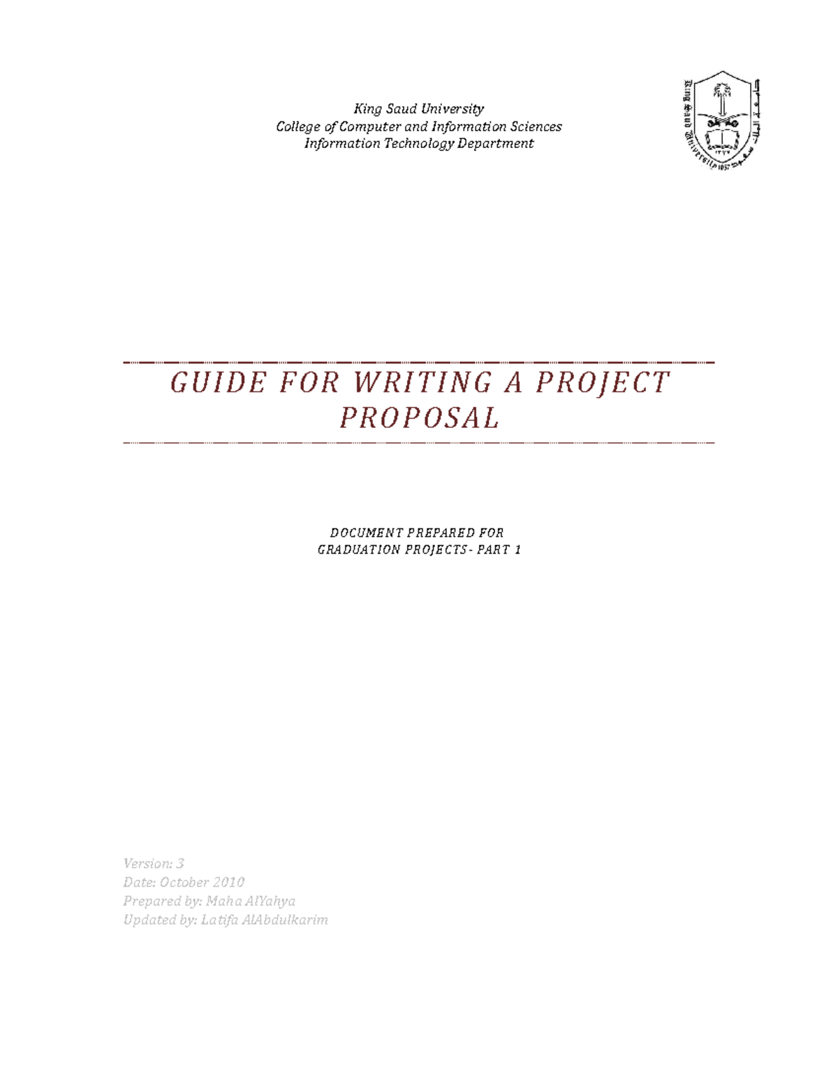 Guide for writing a project planning - King Saud University College of ...