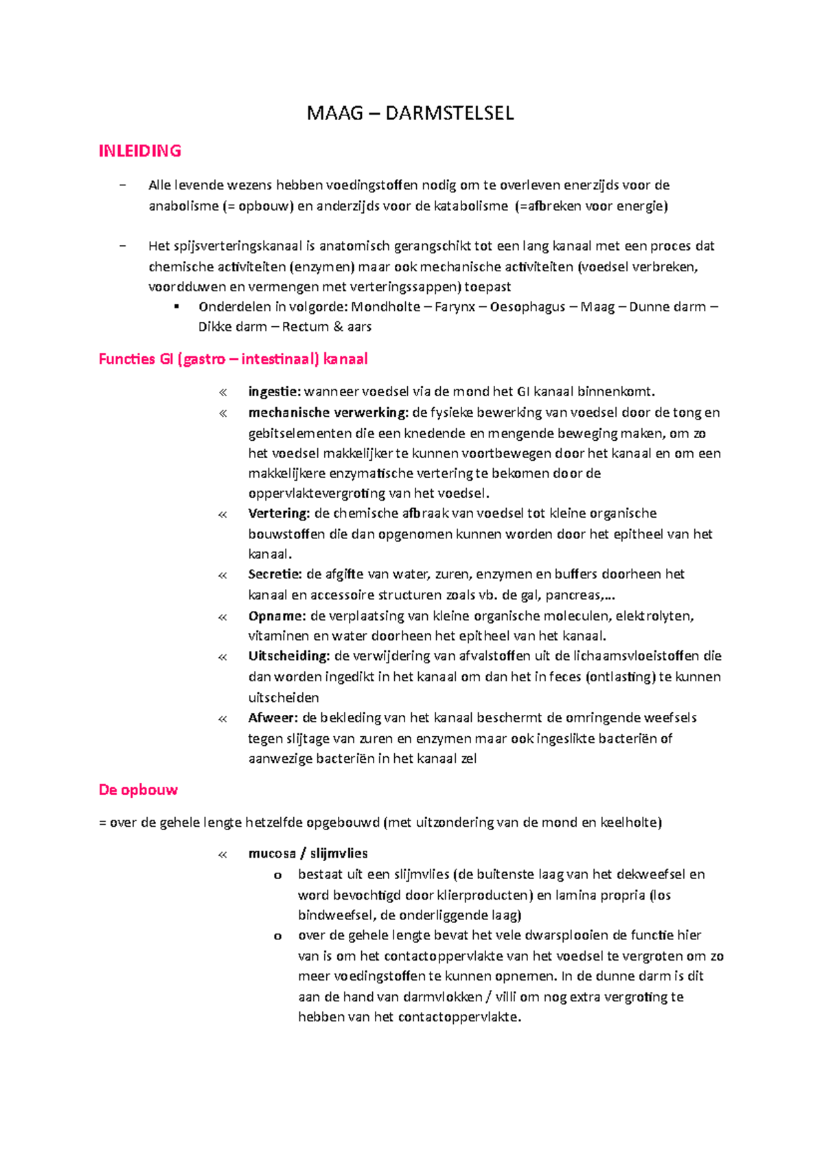 Anatomie en fysiologie: maag-darm stelsel samenvatting - MAAG ...