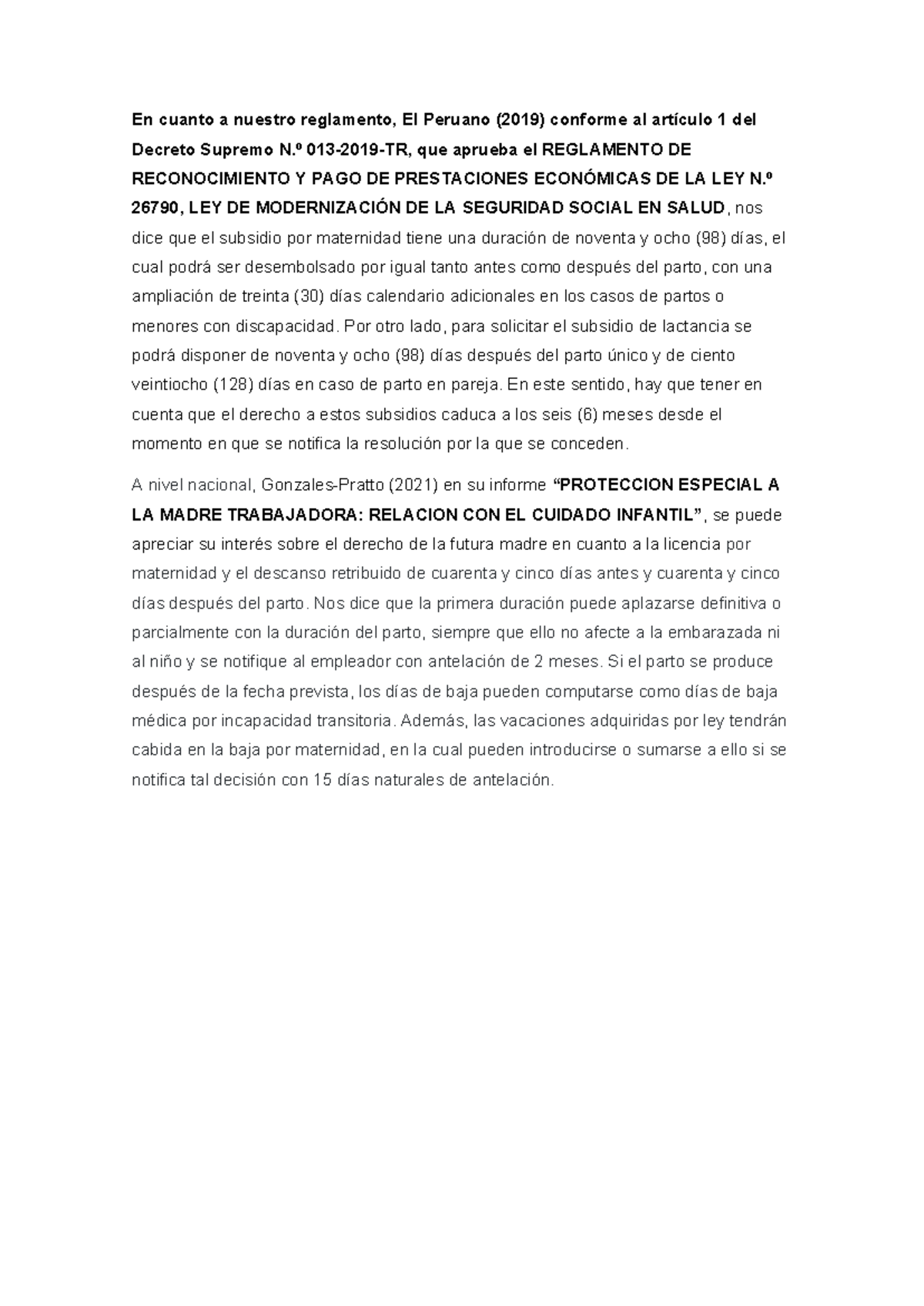 Derecho DE Maternidad - bnhhhh - En cuanto a nuestro reglamento, El ...