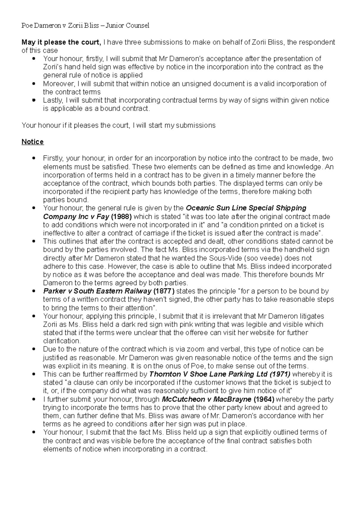 Moot - Moot court speech - Poe Dameron v Zorii Bliss – Junior Counsel ...