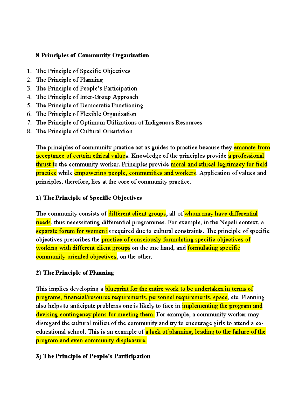 Principles of Community Organization - Knowledge of the principles ...