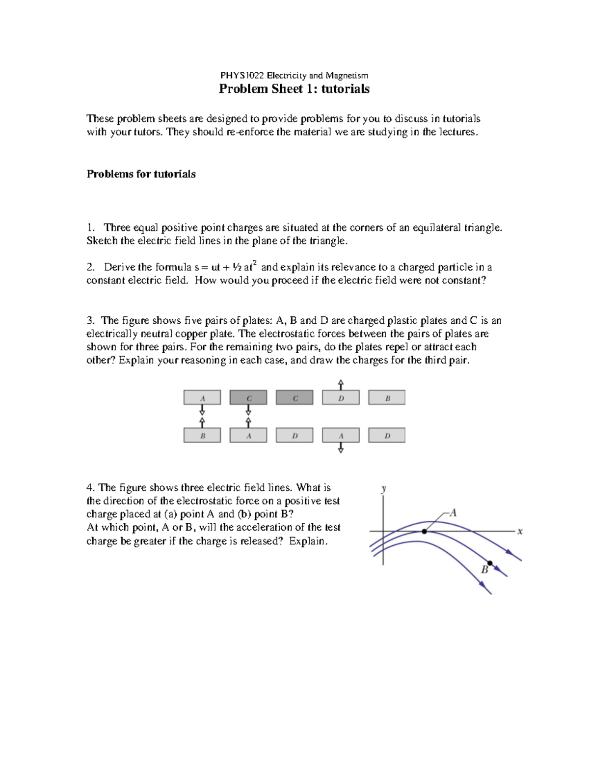Tutorial work - 1-10 - Problem sheets for tutorial work - PHYS1022 ...