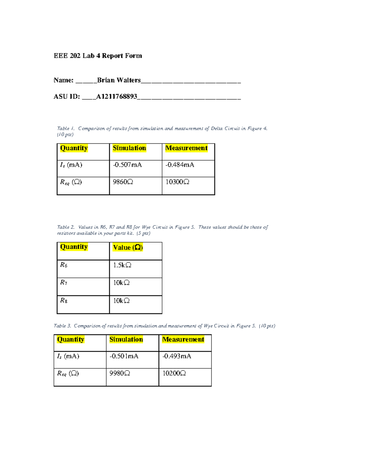 EEE202 Lab4 - Lab Report - Circuits I - EEE 202 Lab 4 Report Form Name ...