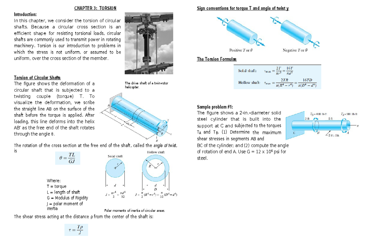 Notes CH.3-ES205 - Introduction: CHAPTER 3: TORSION Sign conventions ...