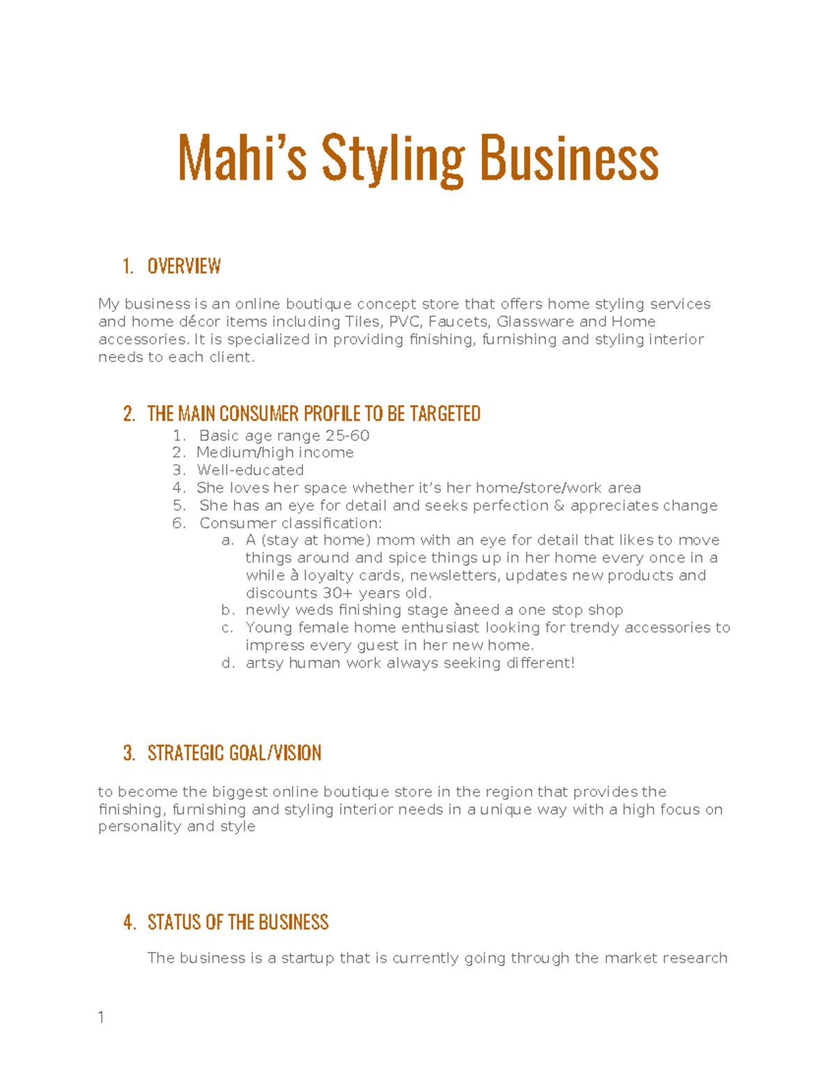 Mahi's Styling Business - Mahi’s Styling Business 1. OVERVIEW My ...