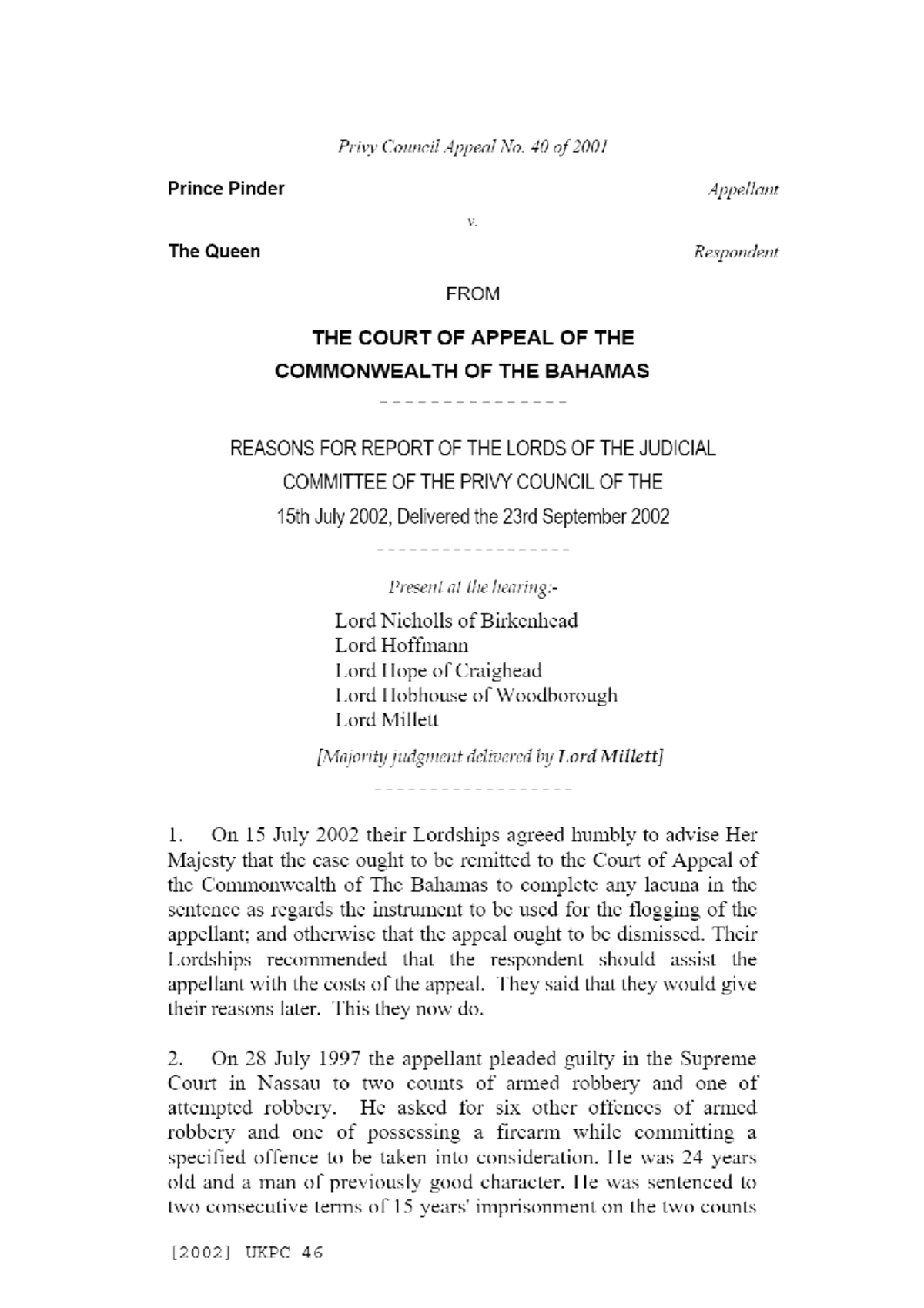 Pinder v The Queen - Case - Constitutional Law - Studocu