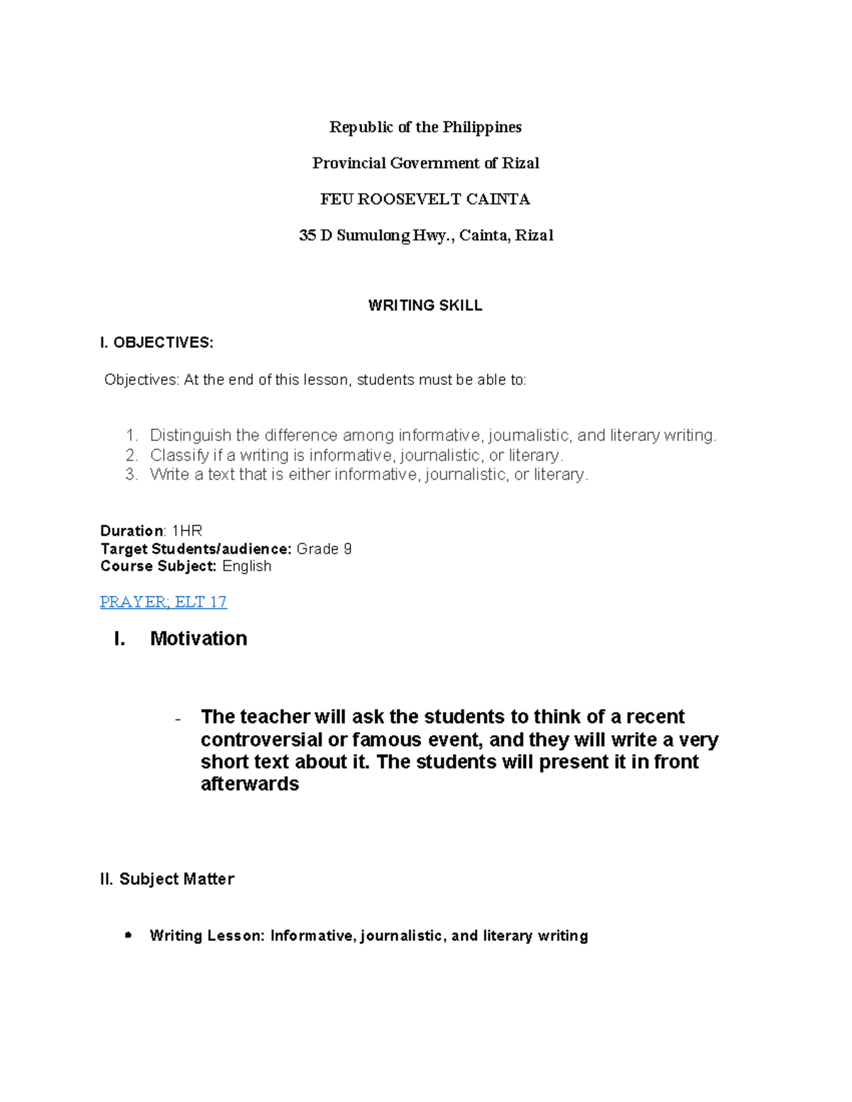 Language Learning Material (Writing) - Republic of the Philippines ...