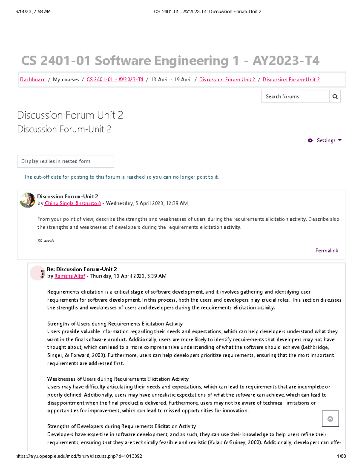 Discussion Forum-Unit 2 - CS 2401 - UoPeople - Studocu