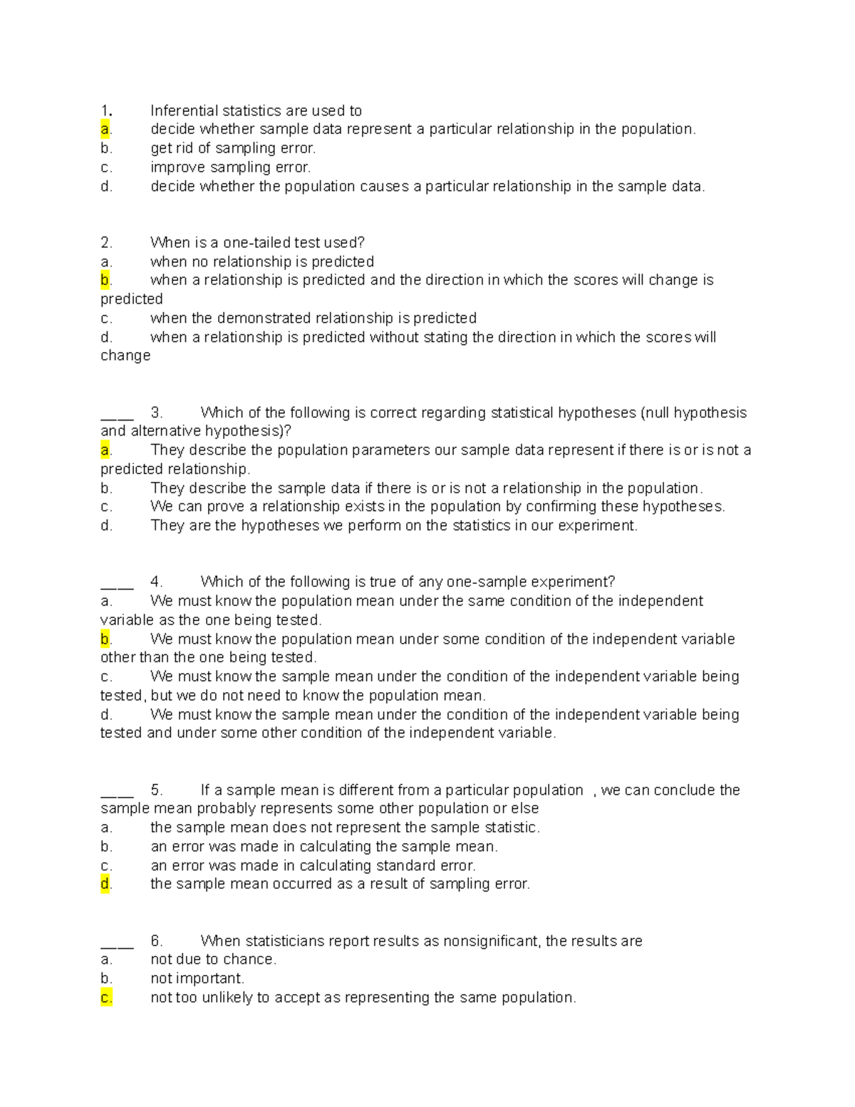 Statistics Review - Practice Questions - 1**.** Inferential statistics ...