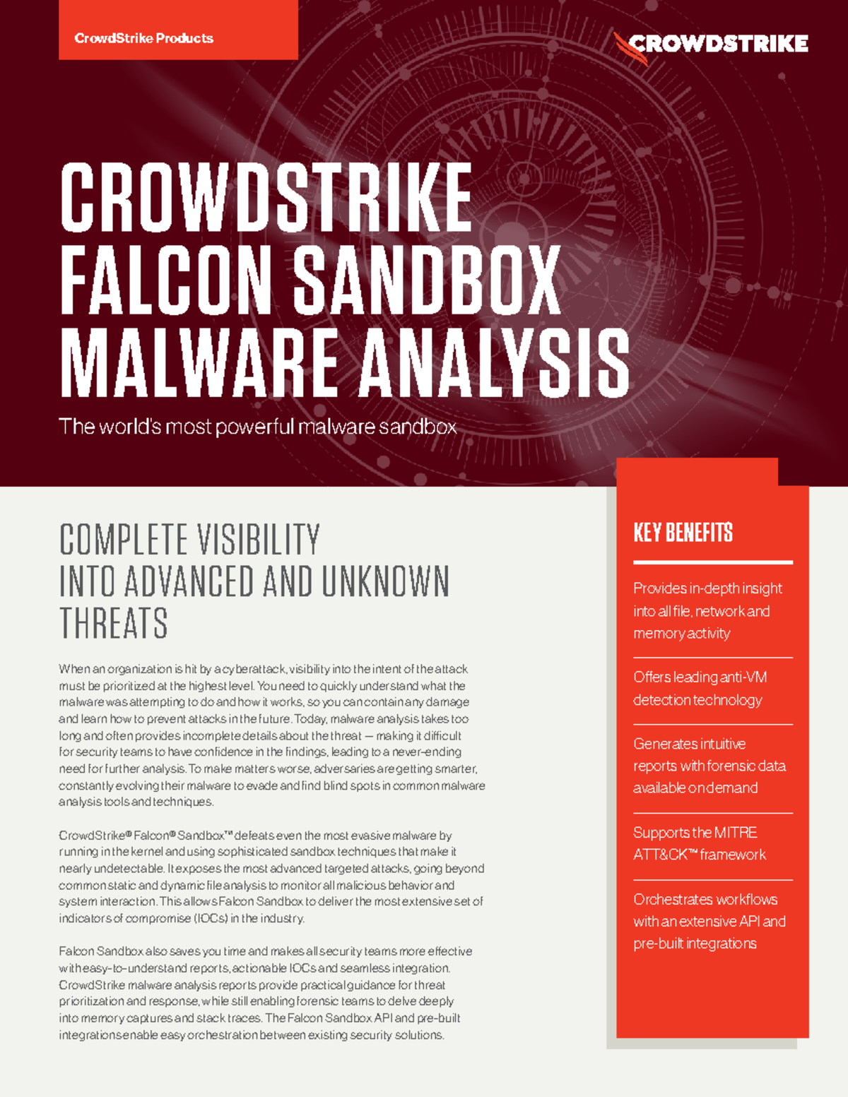 Falcon Sandbox Datasheet - COMPLETE VISIBILITY INTO ADVANCED AND UNKNOWN THREATS CrowdStrike ...