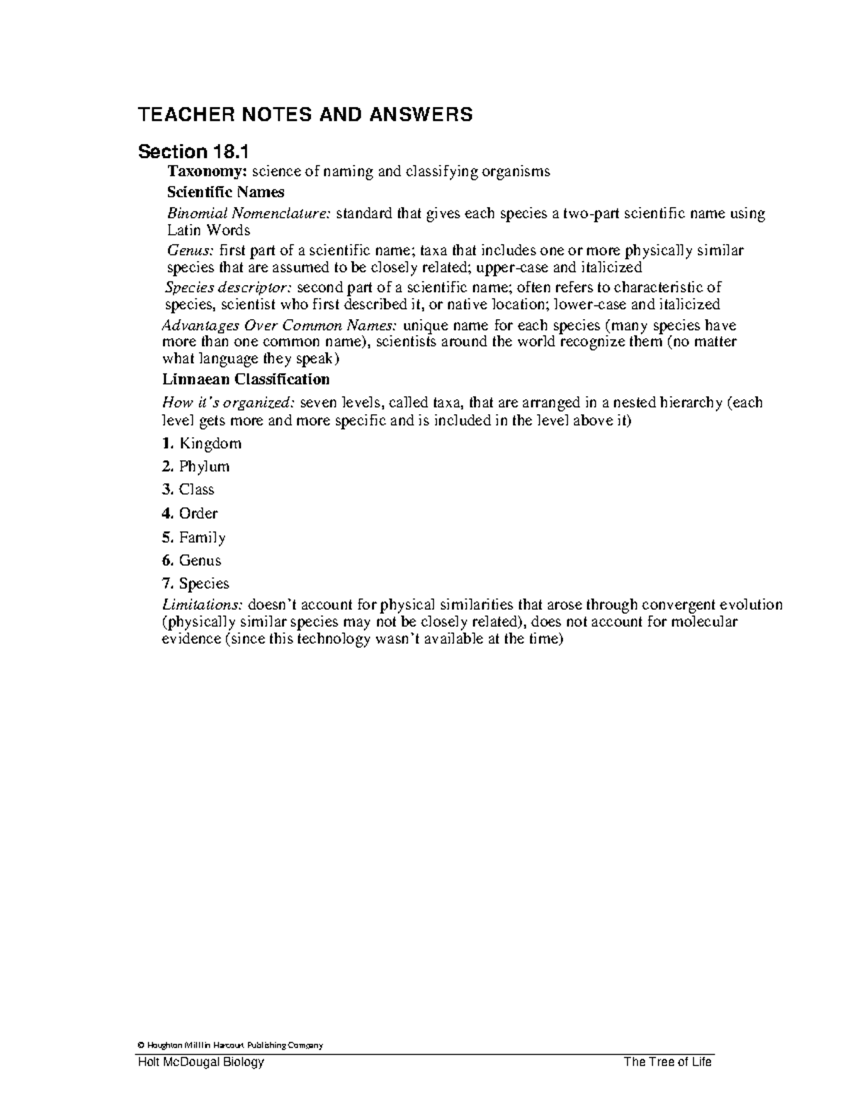 Bio 18 - Guided notes, class outline - © Houghton Mifflin Harcourt ...