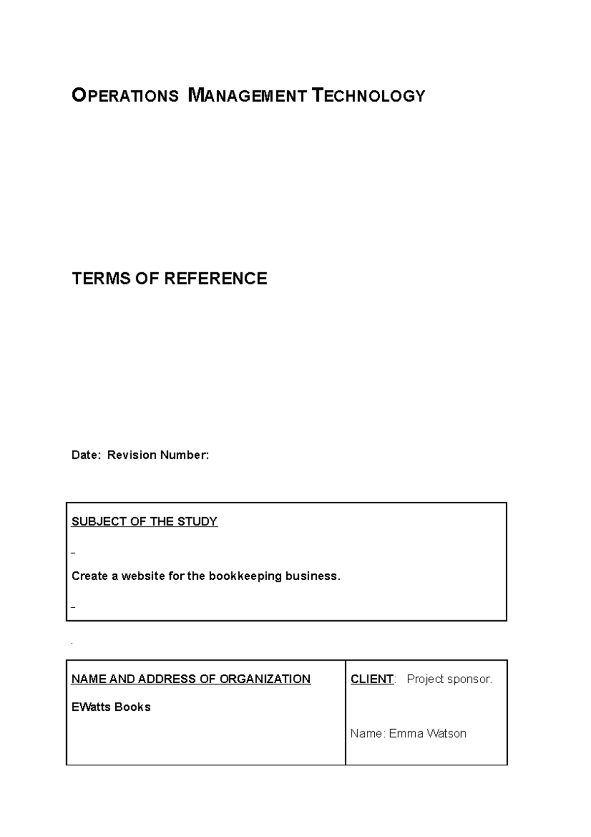 Operations Management Technology - OPERATIONS MANAGEMENT TECHNOLOGY ...