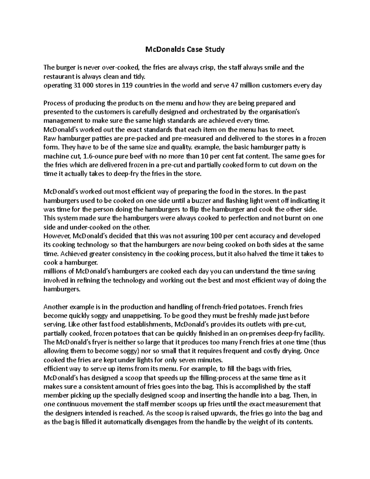 McDonalds Case Study - operating 31 000 stores in 119 countries in the ...