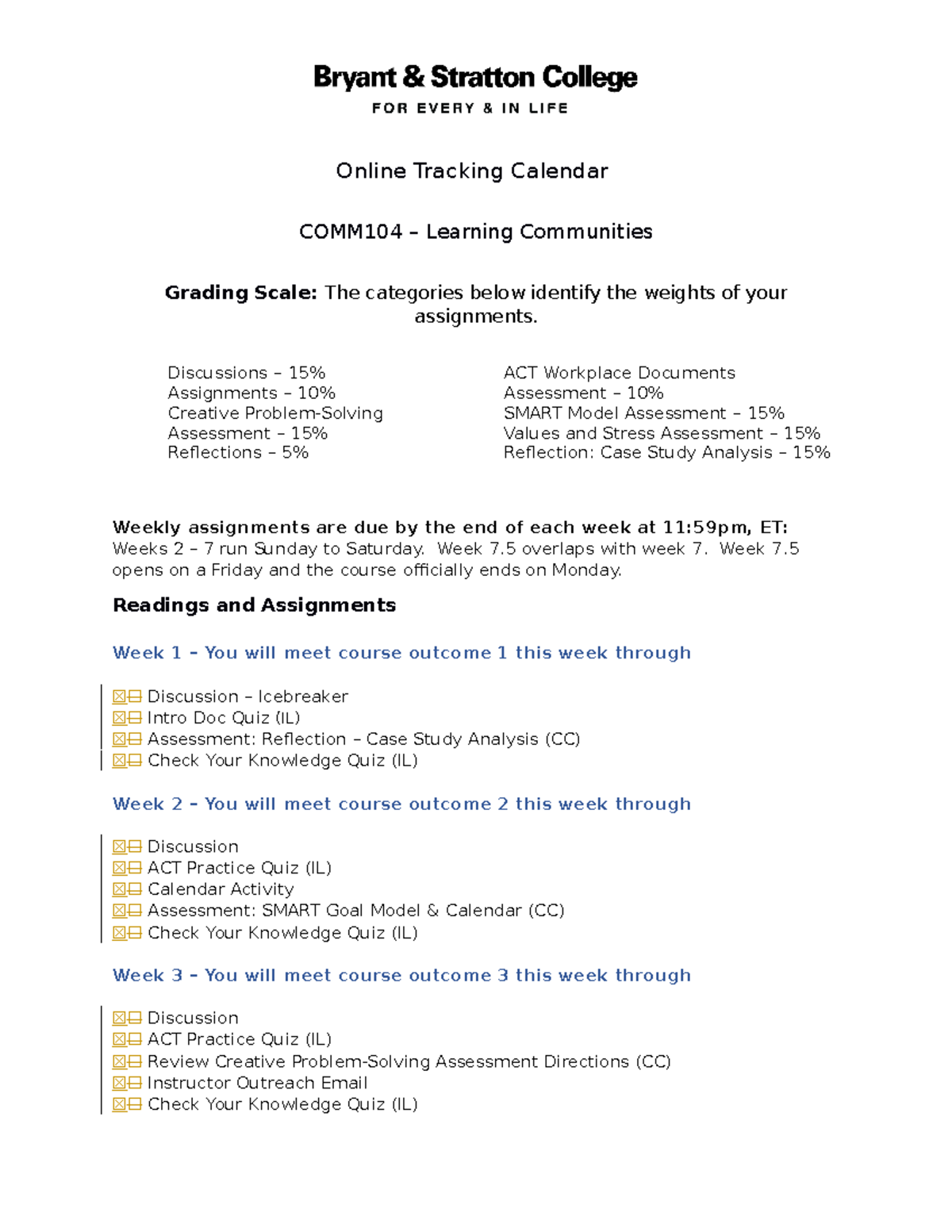 COMM104 Tracking Calendar revised for July 2018 - Online Tracking ...