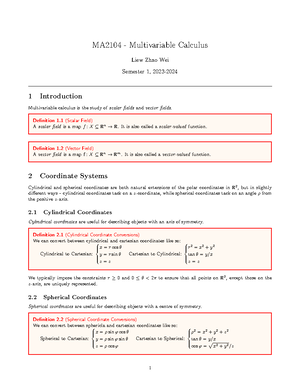 Tutorials and Assignments - National University of Singapore MA2104: Multivariable Calculus ...