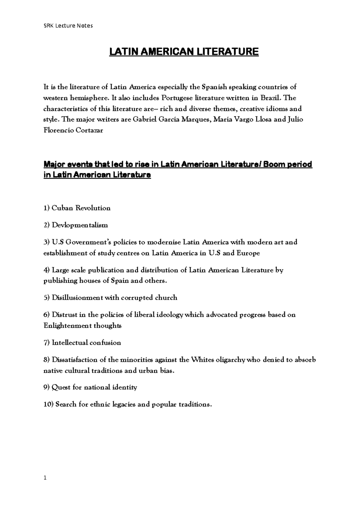 Latin American Literature - LATIN AMERICAN LITERATURE It is the ...