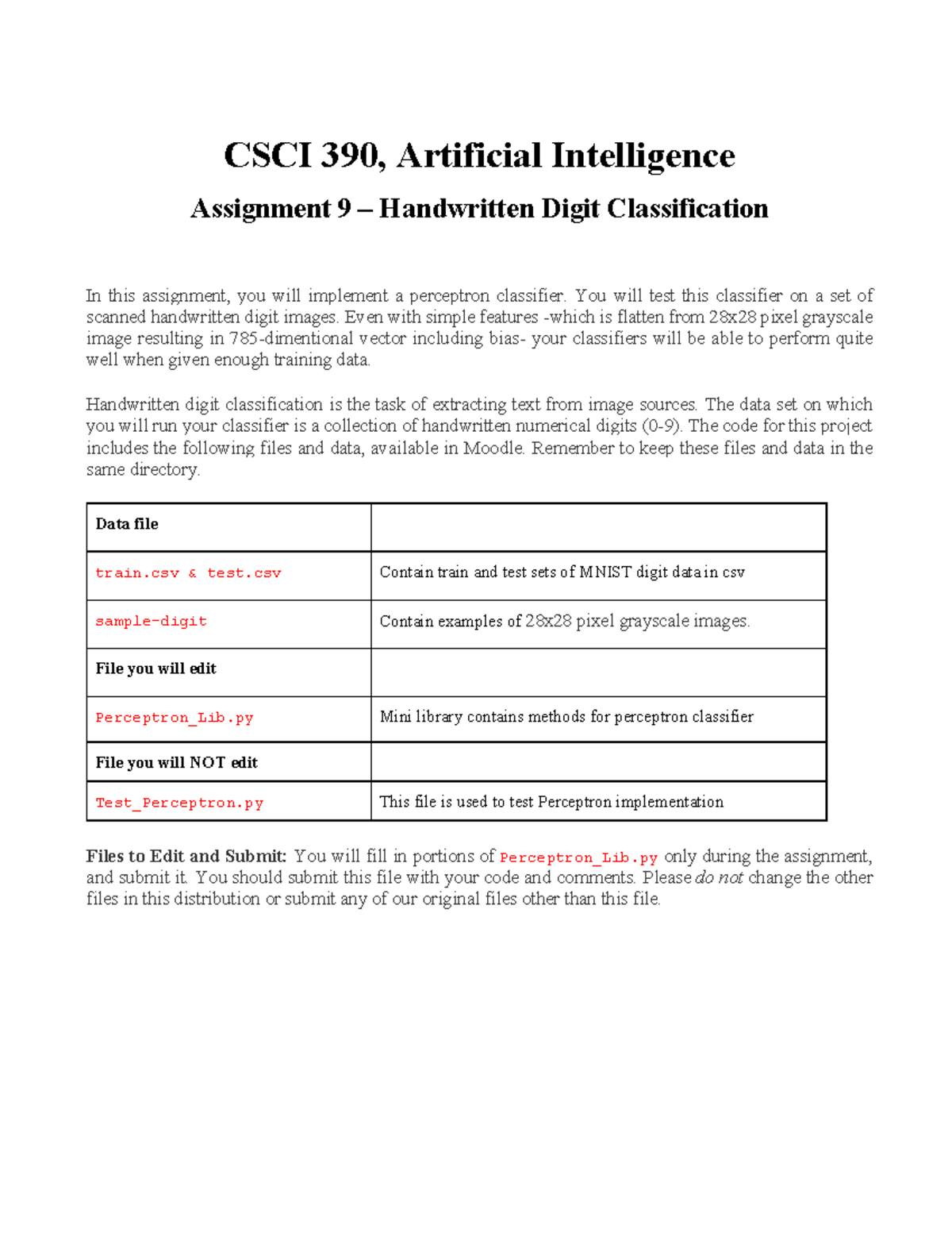 Instruction-assignment 9 - CSCI 390, Artificial Intelligence Assignment 9 – Handwritten Digit ...