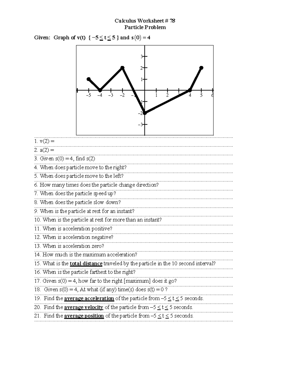 AB ws 078 Particle Problem - Calculus Worksheet # 78 Particle Problem ...