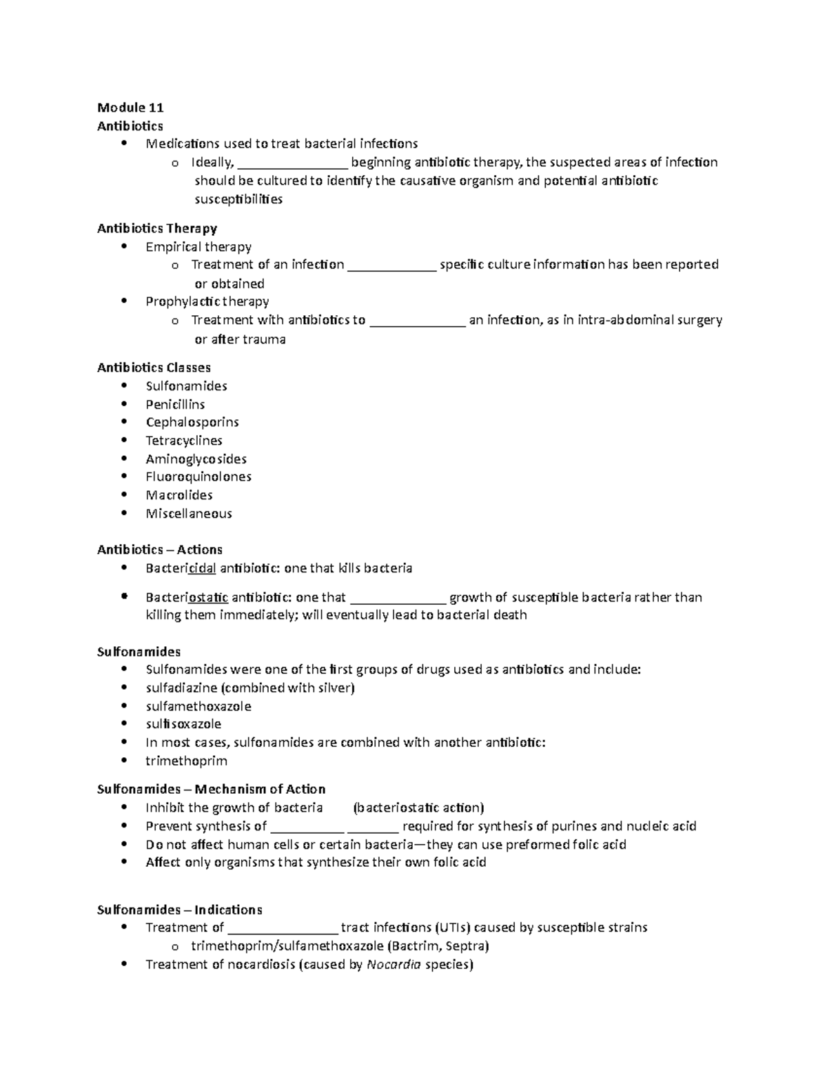 Module 11 - Lecture notes 11 - Module 11 Antibiotics Medications used ...