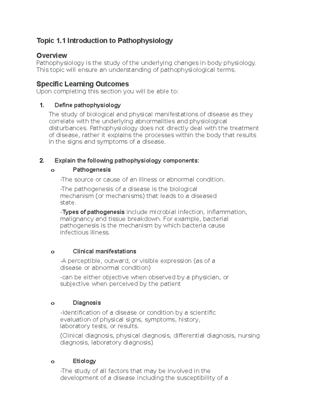 Pathophysiology Finals Reviewer - Topic 1 Introduction to ...