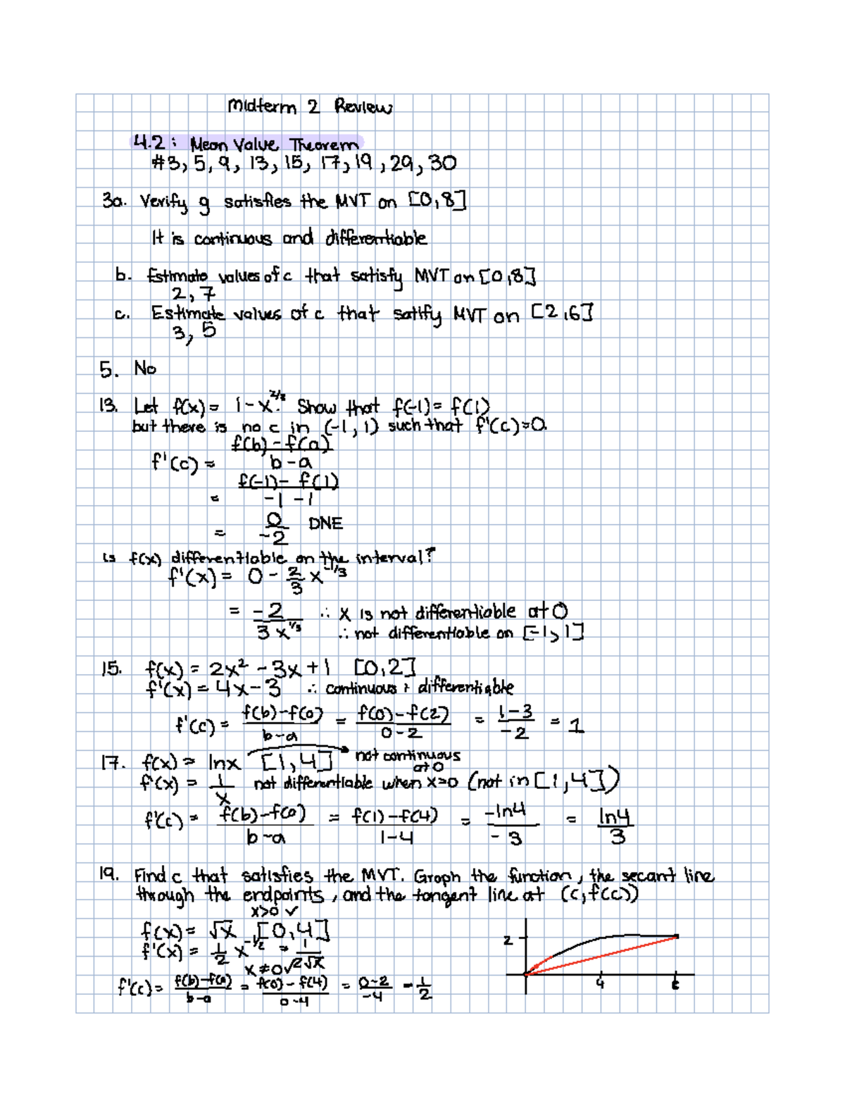 Midterm 2 Hmwrk - Midterm 2 Review 4 MeanValve Theorem 3 5 9 13 15 17 ...