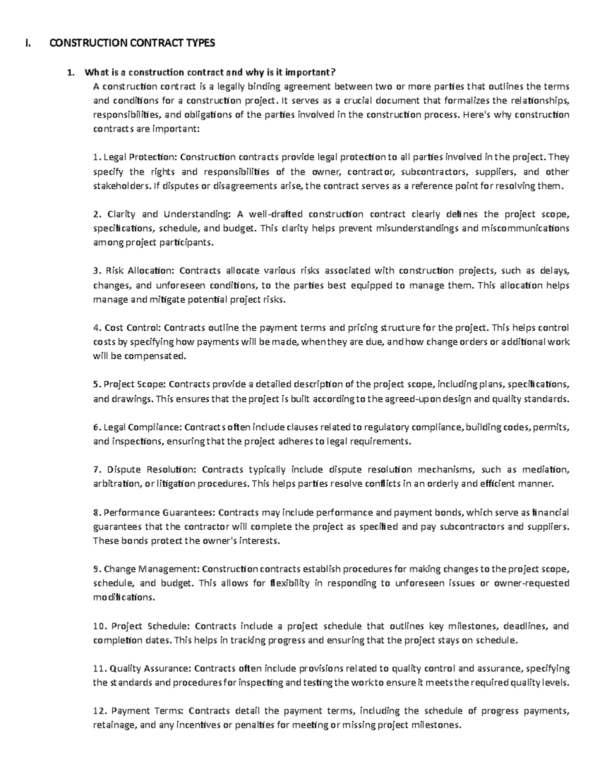 111 - Good Luck - I. CONSTRUCTION CONTRACT TYPES What is a construcƟon ...