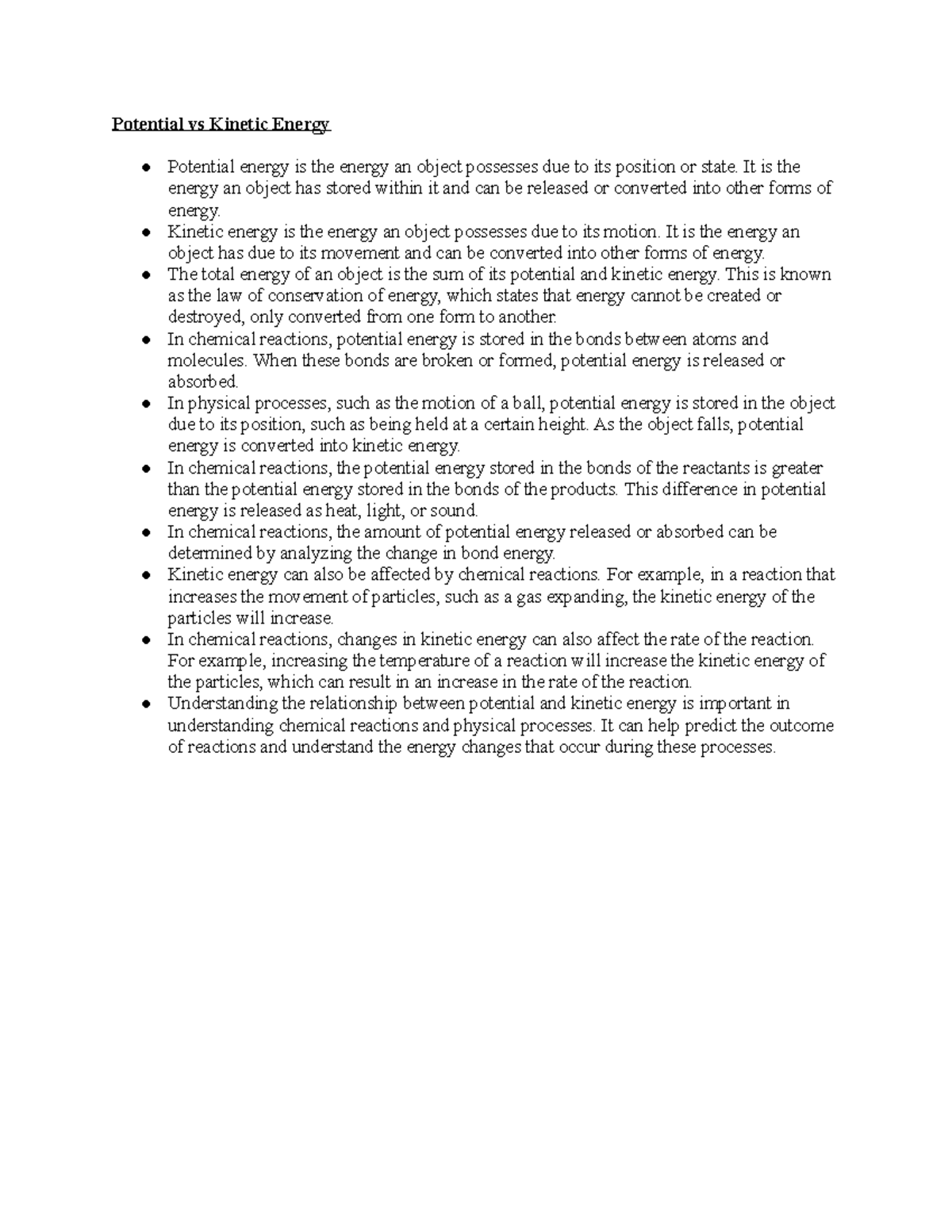 General Chemistry 104 Unit 6 Part 4 Notes - Potential vs Kinetic Energy ...
