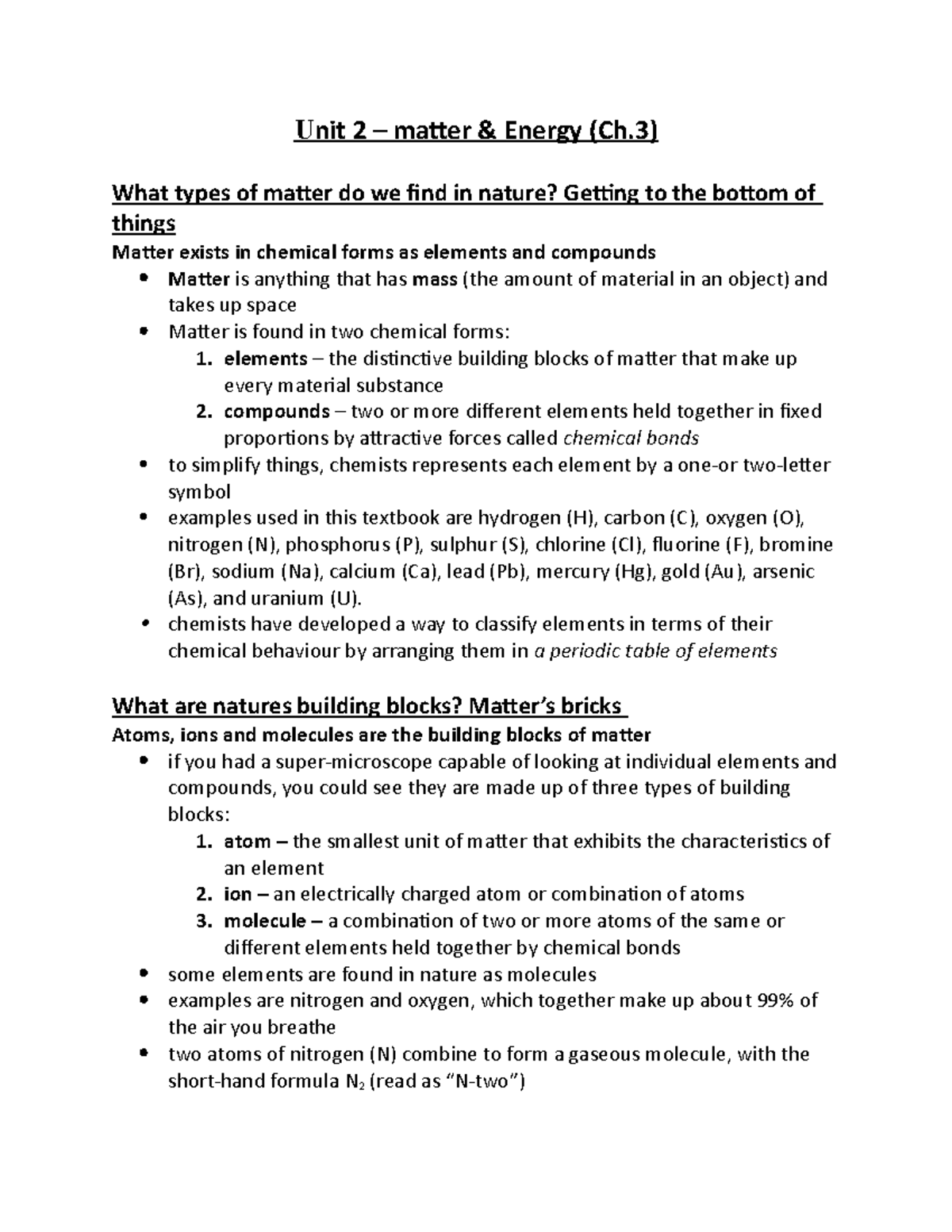 NATS 1840 Unit 2 – matter - Unit 2 – matter & Energy (Ch) What types of ...