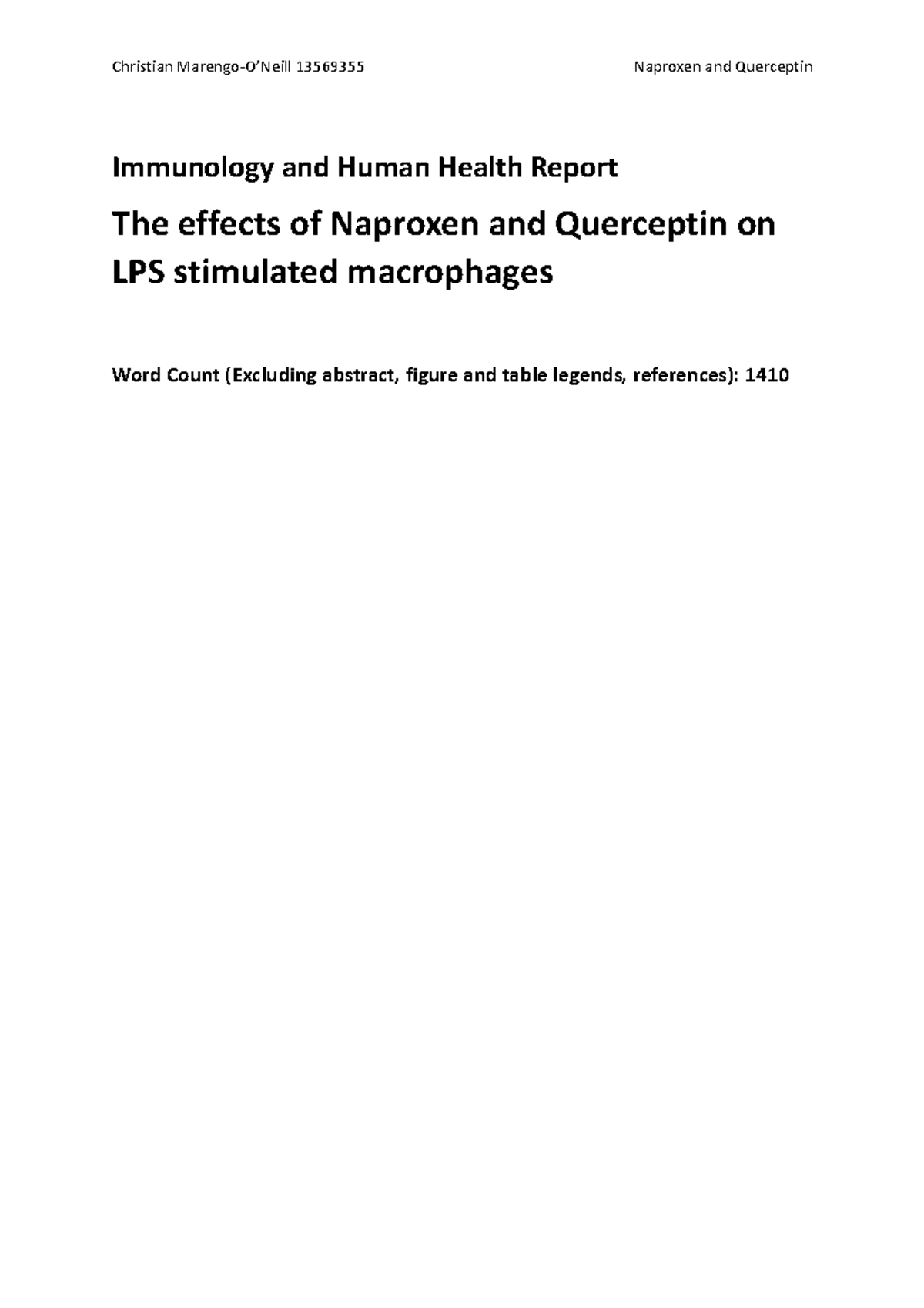 Naproxin and Querceptin Report - Immunology and Human Health Report The ...