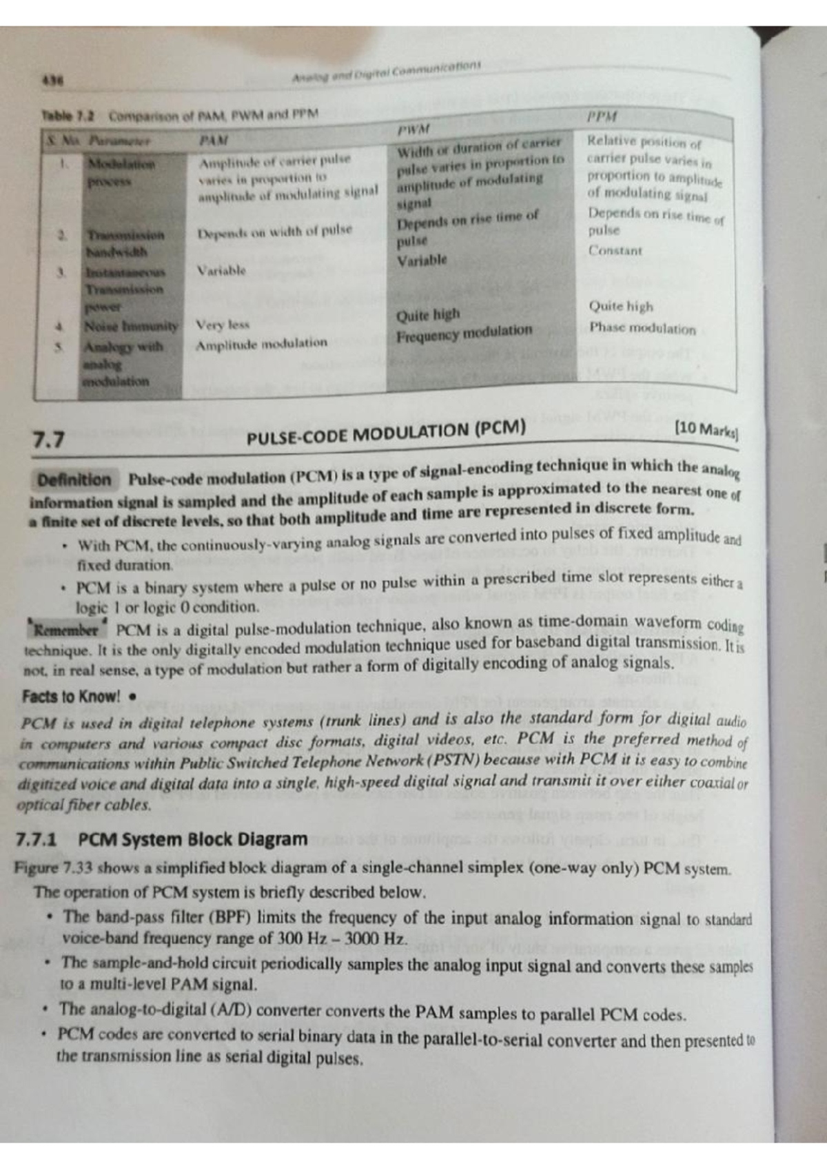 Pcom 4th module - Pwm,ppm pcm - 436 Analy and Digital Communications Table 7 Comparison of PAM ...