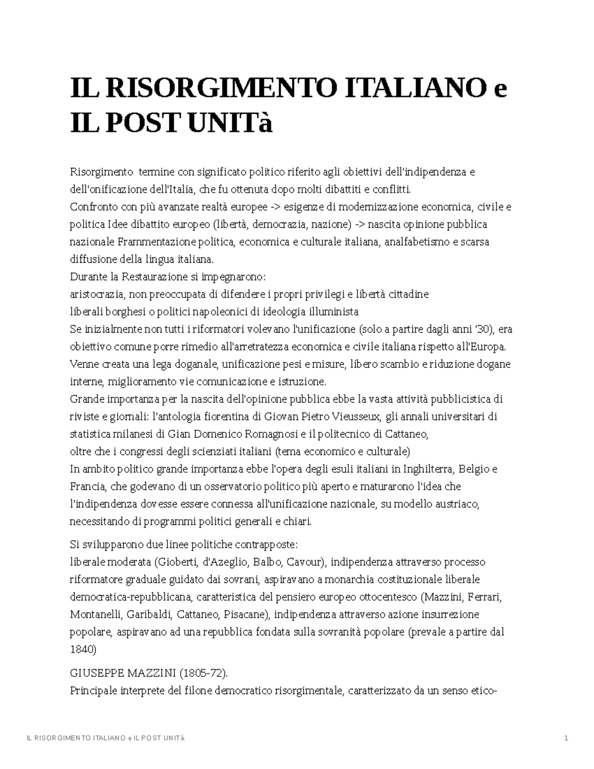 Risorgimento italiano, l'unità e il post unità italiana - IL ...