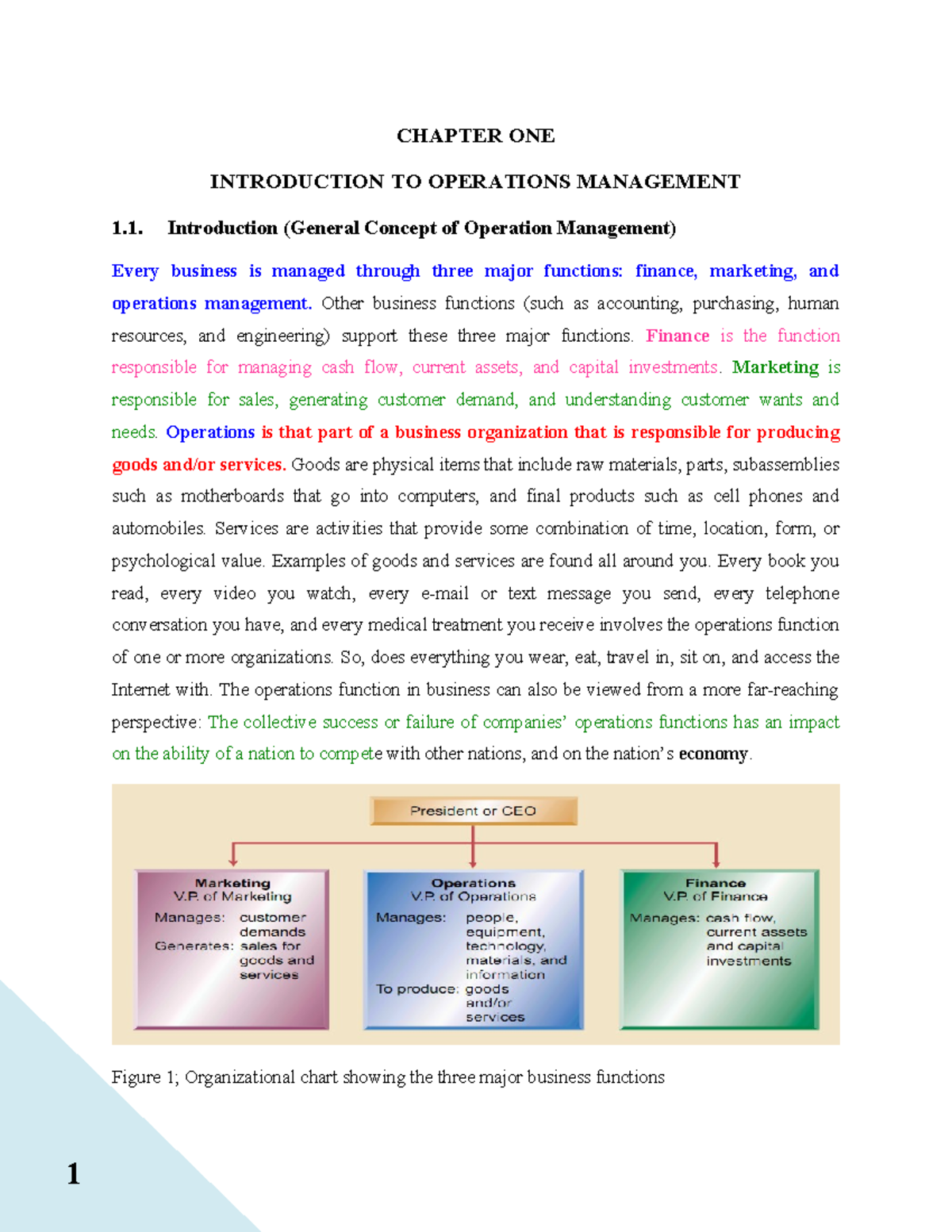 Chapter 1 OM - Share resources - CHAPTER ONE INTRODUCTION TO OPERATIONS MANAGEMENT 1 ...