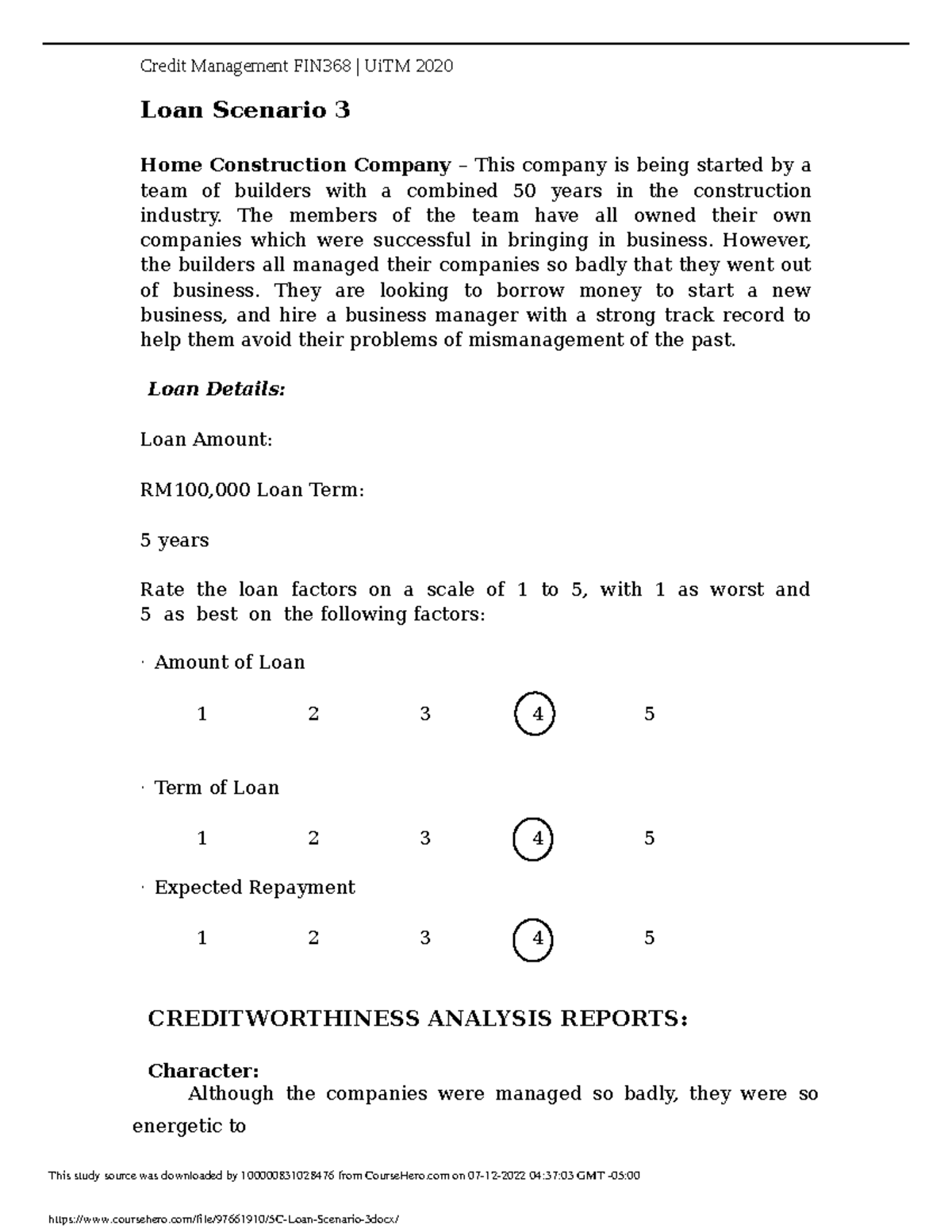 5C Loan Scenario 3 - this one help - Loan Scenario 3 Home Construction ...