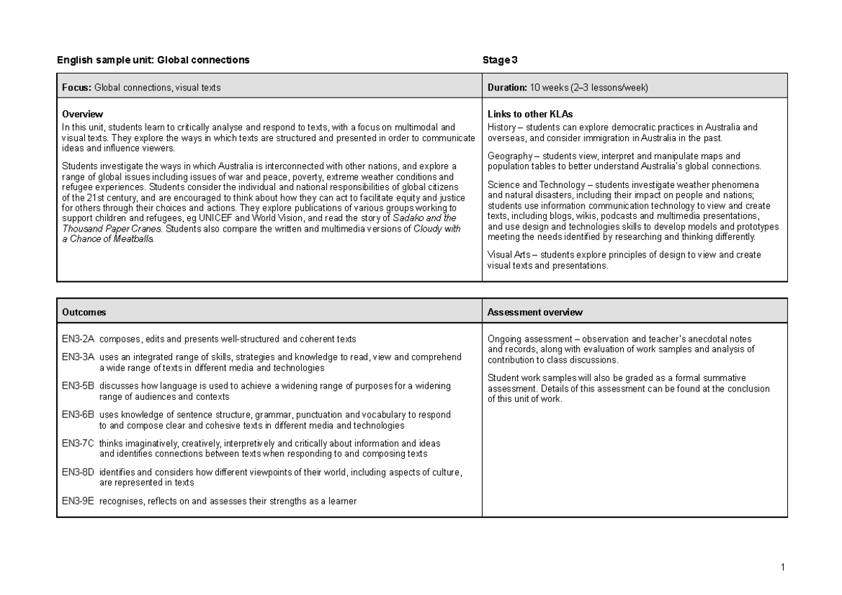 English st3 sampleu 1 word - English sample unit: Global connections ...