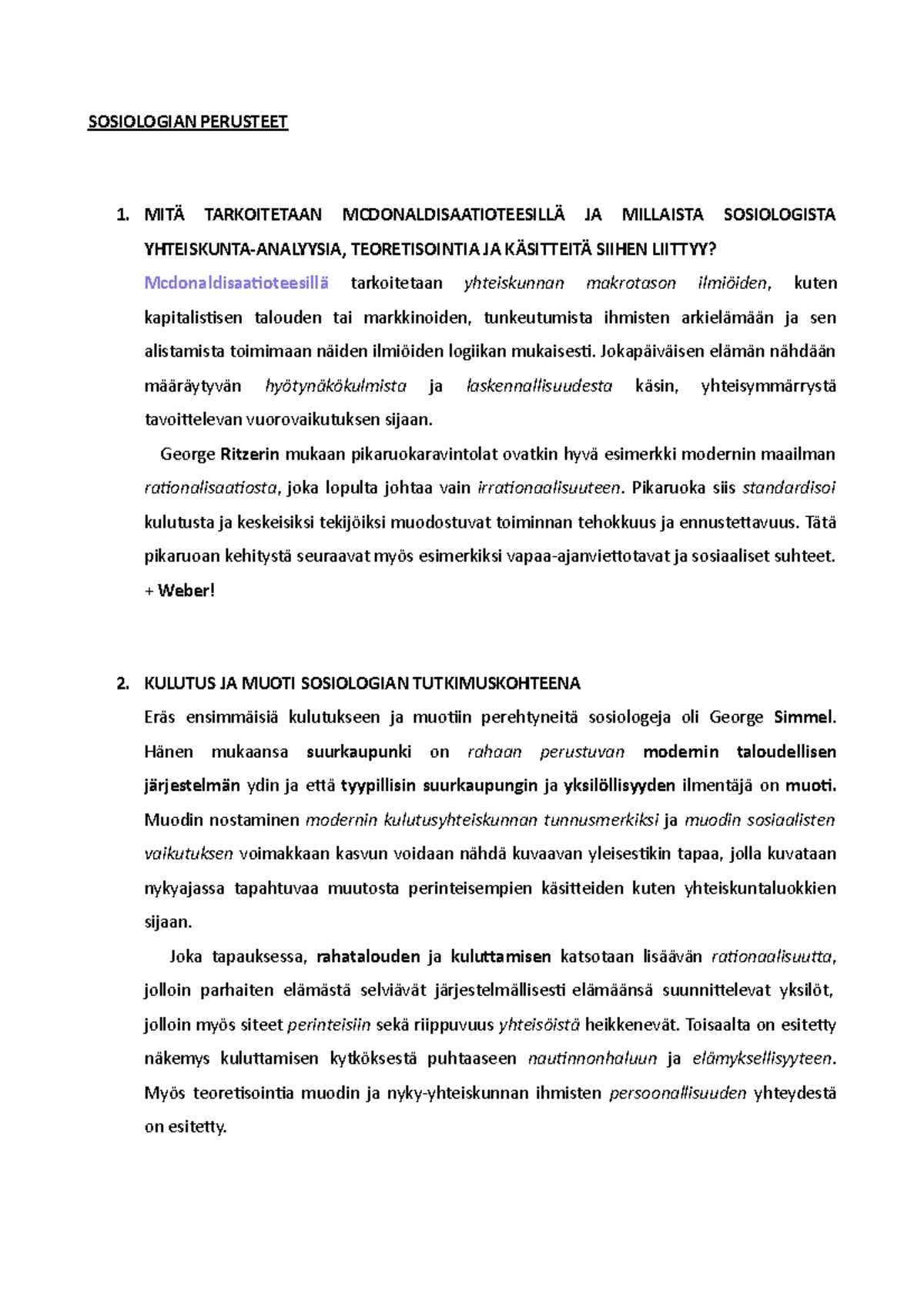 Sosiologian perusteet essee kysymyksiä - SOSIOLOGIAN PERUSTEET 1. MITÄ ...