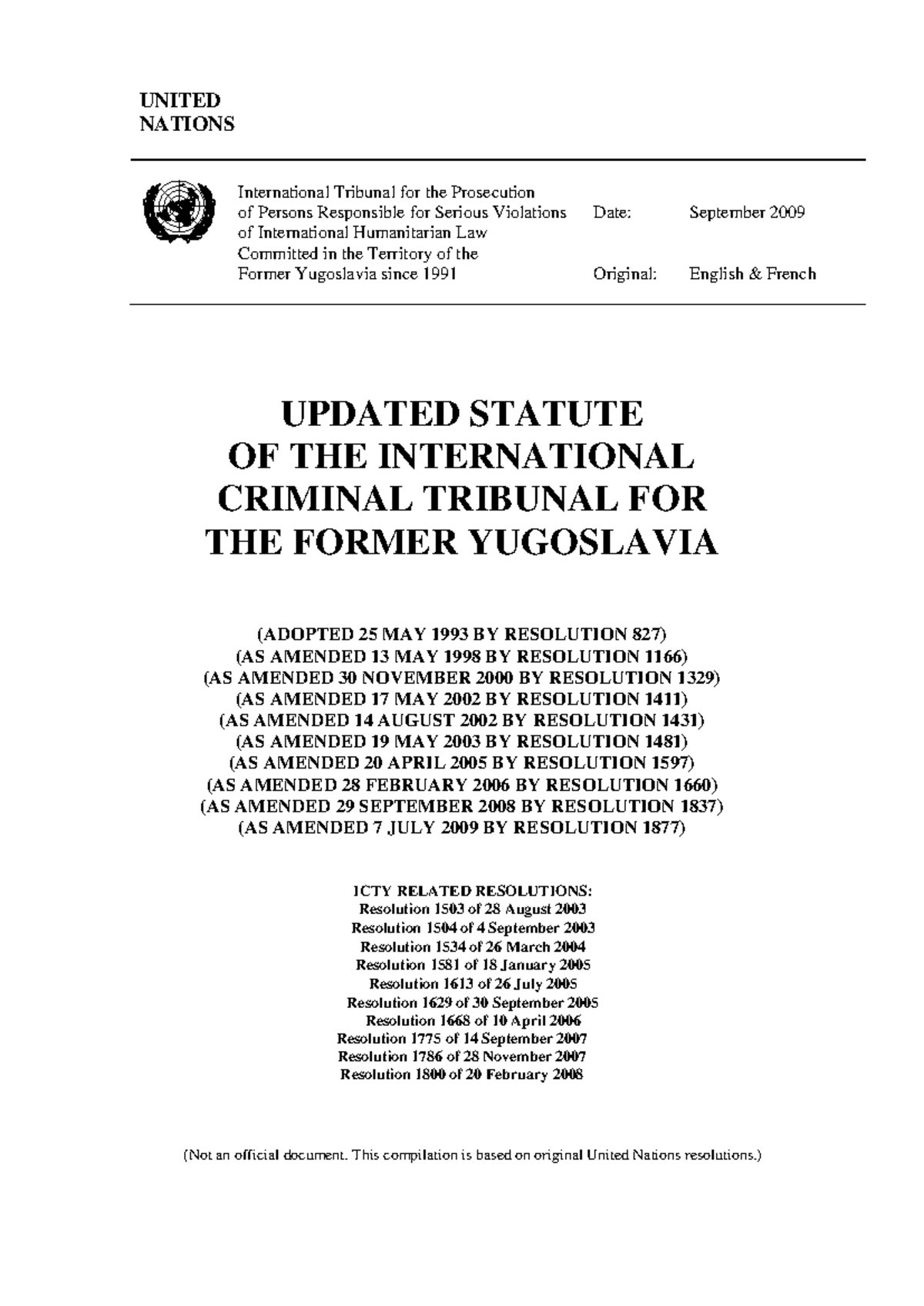 Updated Statute OF THE International Criminal Tribunal FOR Former ...