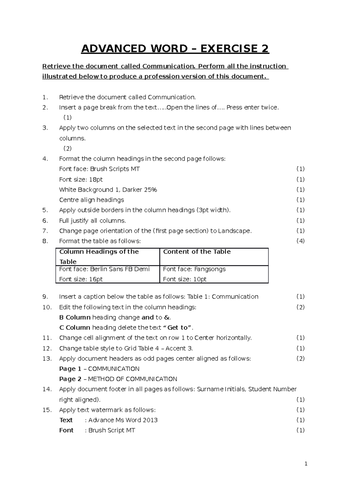 Advanced WORD - Exercise 2 - ADVANCED WORD – EXERCISE 2 Retrieve the ...