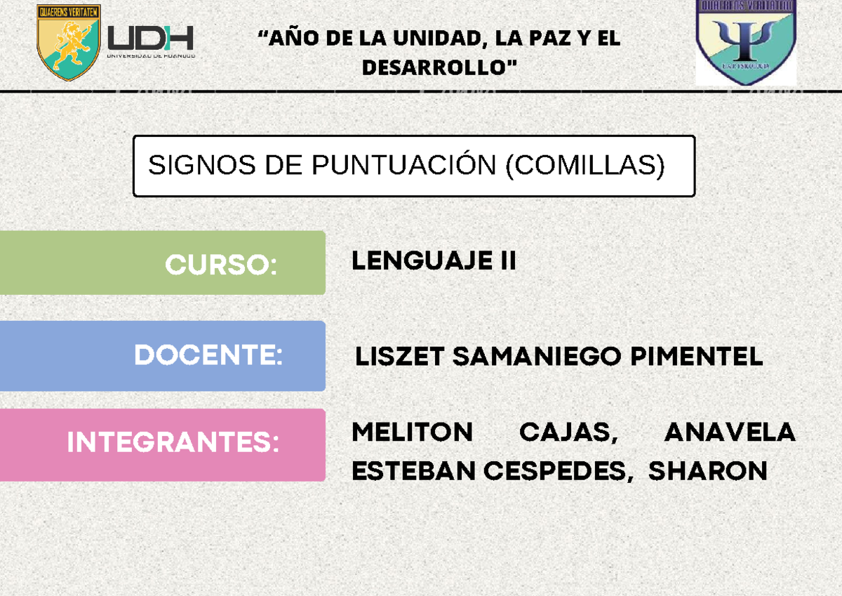 Tarea lenguaje ( Comillas) - “AÑO DE LA UNIDAD, LA PAZ Y EL DESARROLLO ...