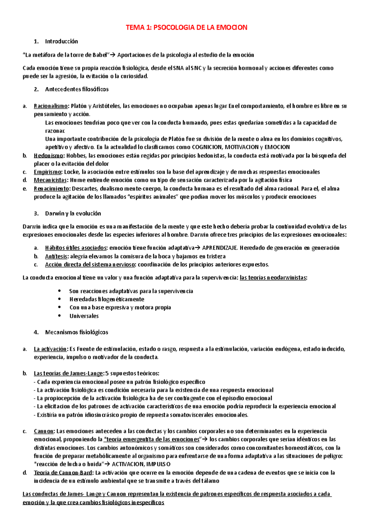 Emocion Resumen Teoría Psicología De La Emoción Uned 1º Psicología