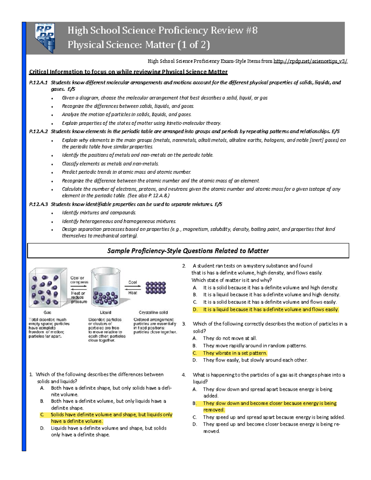 Physical Science Reviewer 1 - Sample Proficiency‐Style Questions ...