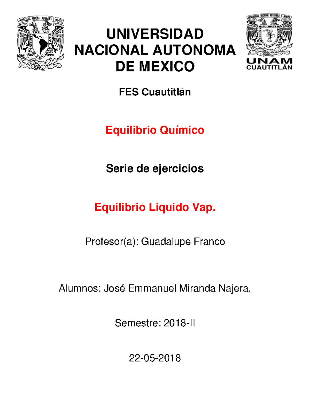 380341516 Serie Equilibrio Quimico LIQ VAP I Q Fes Cuautitlan ...