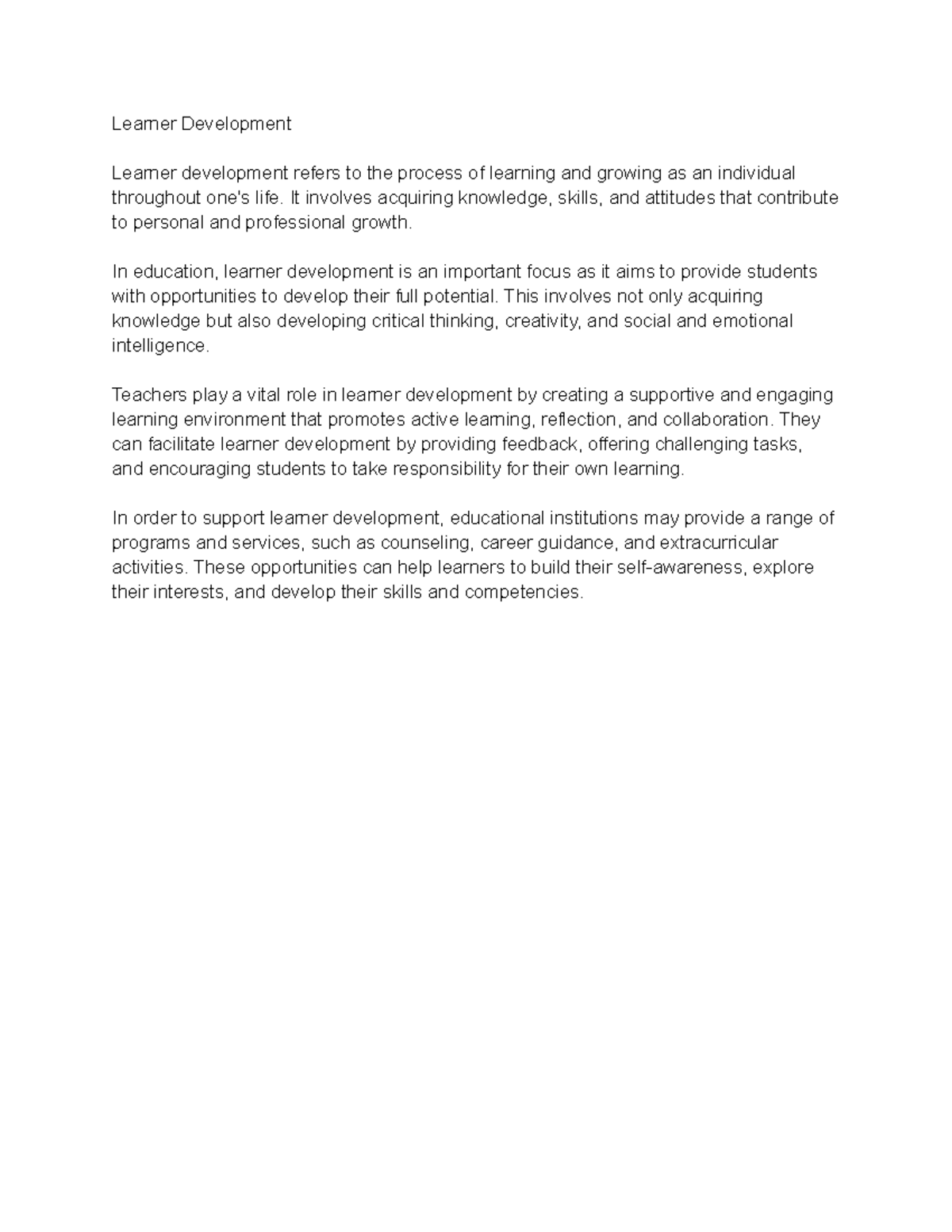 Learner Development - Learner Development Learner development refers to ...