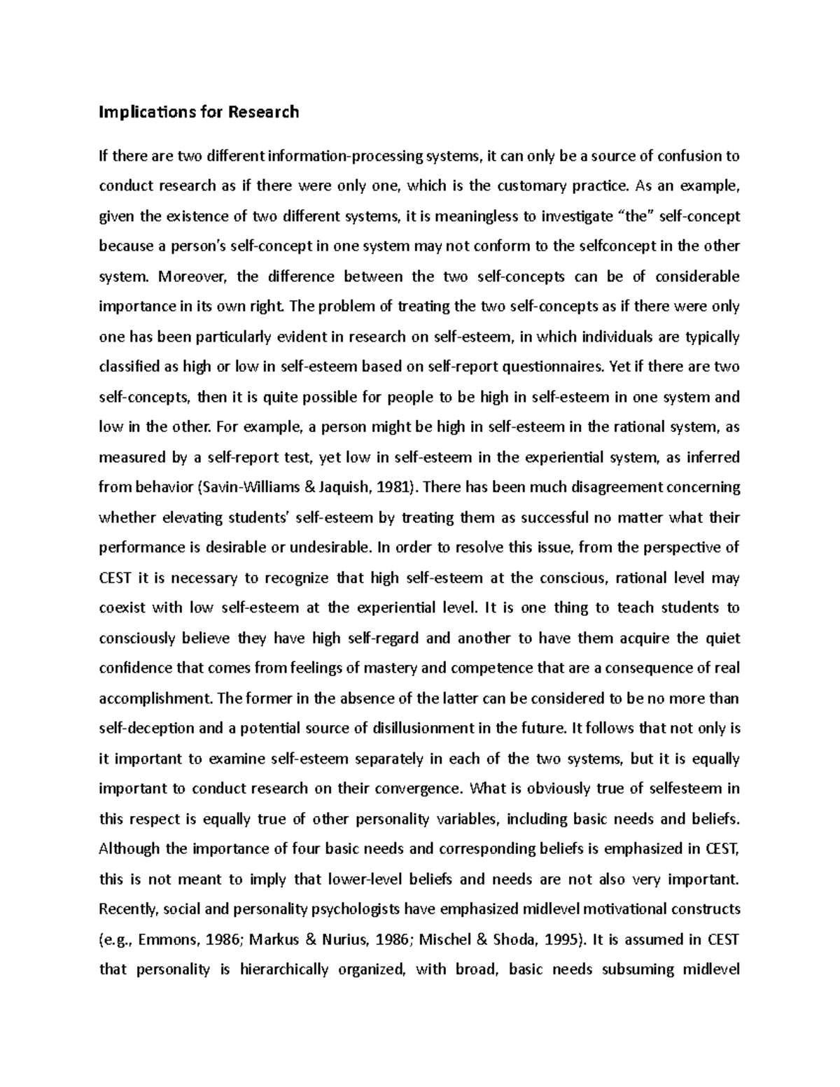 Implications for Research - As an example, given the existence of two ...